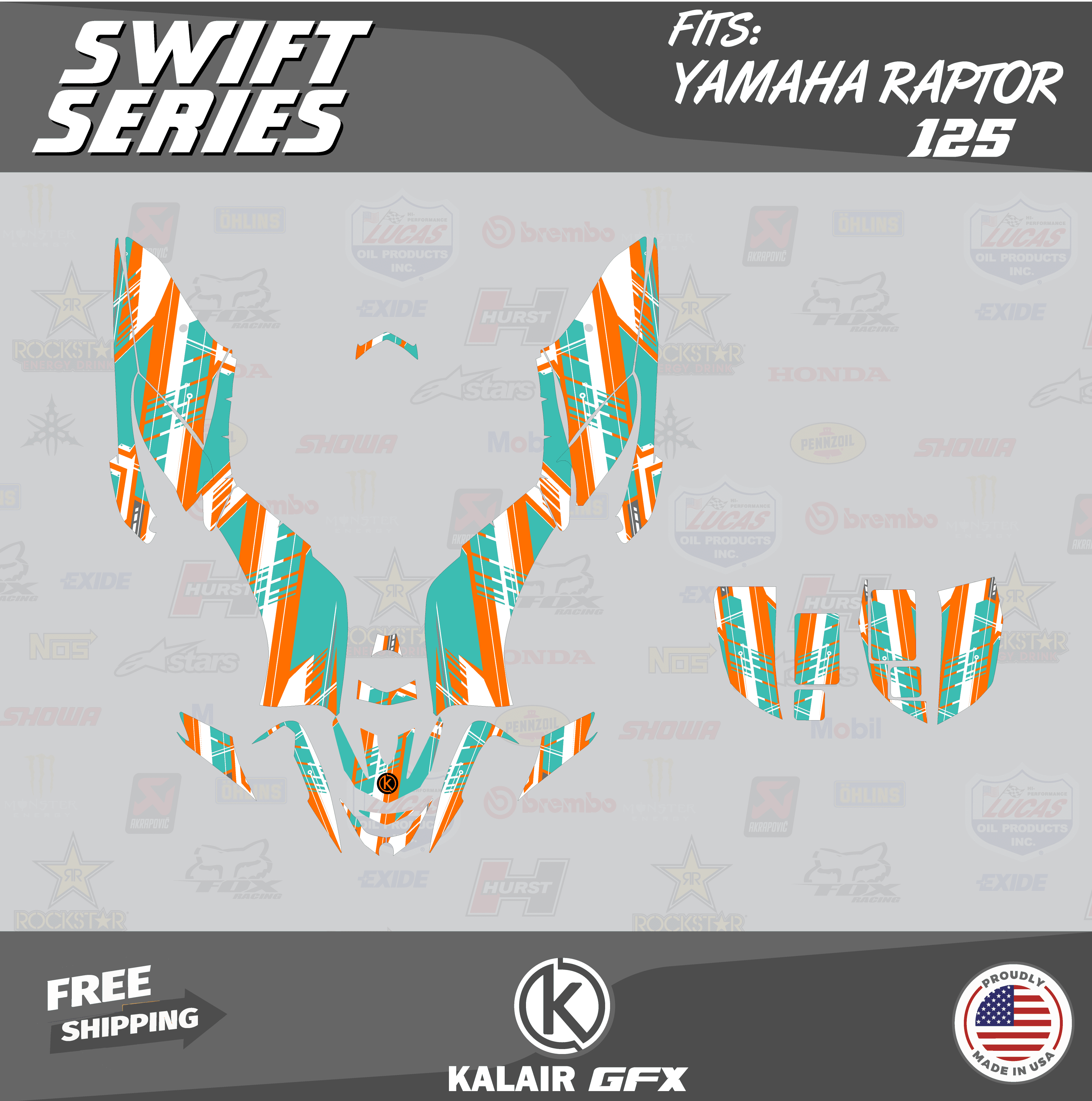 Kalair GFX Graphics Kit for Yamaha ATV Raptor 125 (All Years) Swift ...
