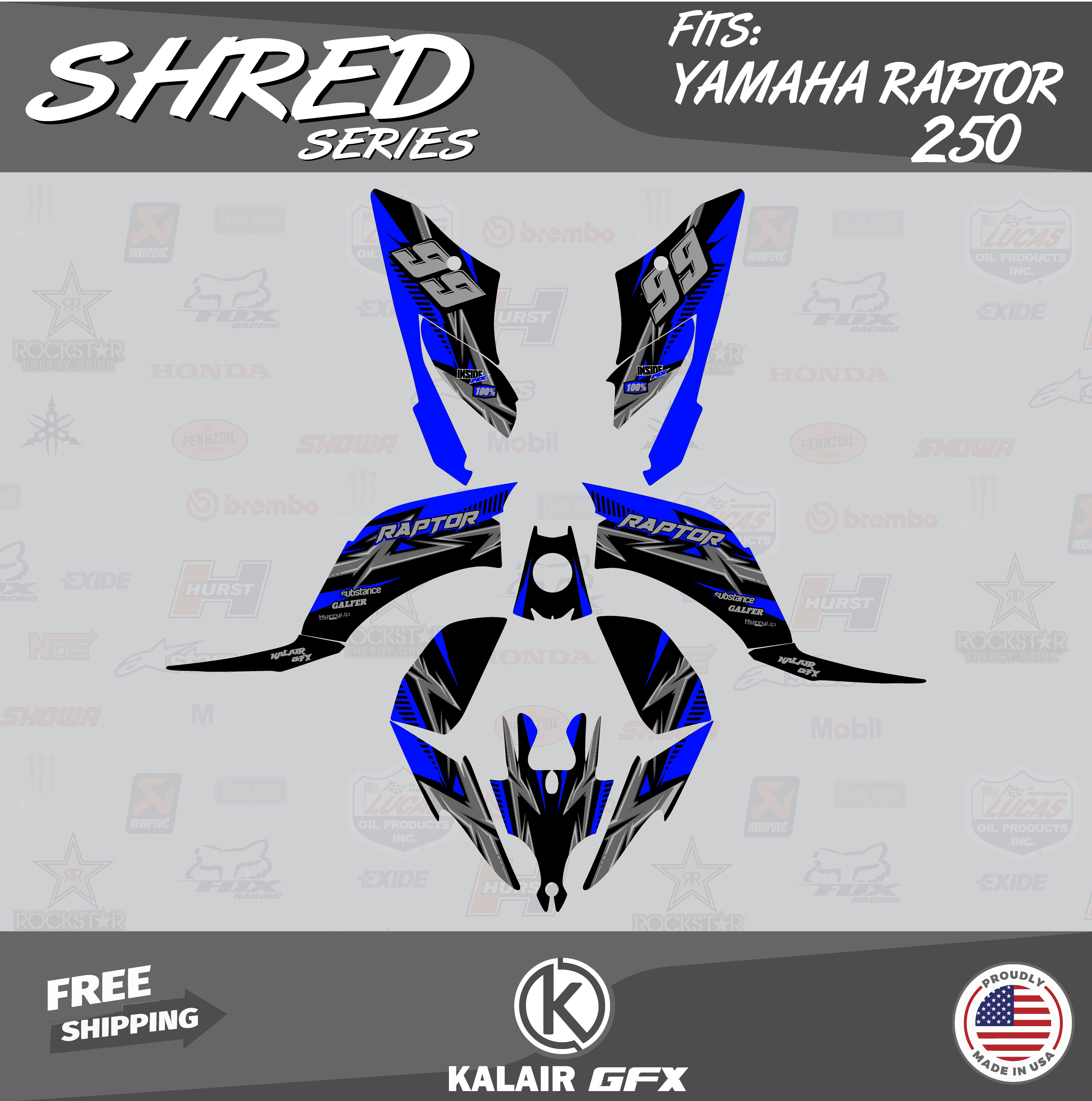 Kalair GFX Graphics Kit for Yamaha ATV Raptor 250 (All Years) Shred ...