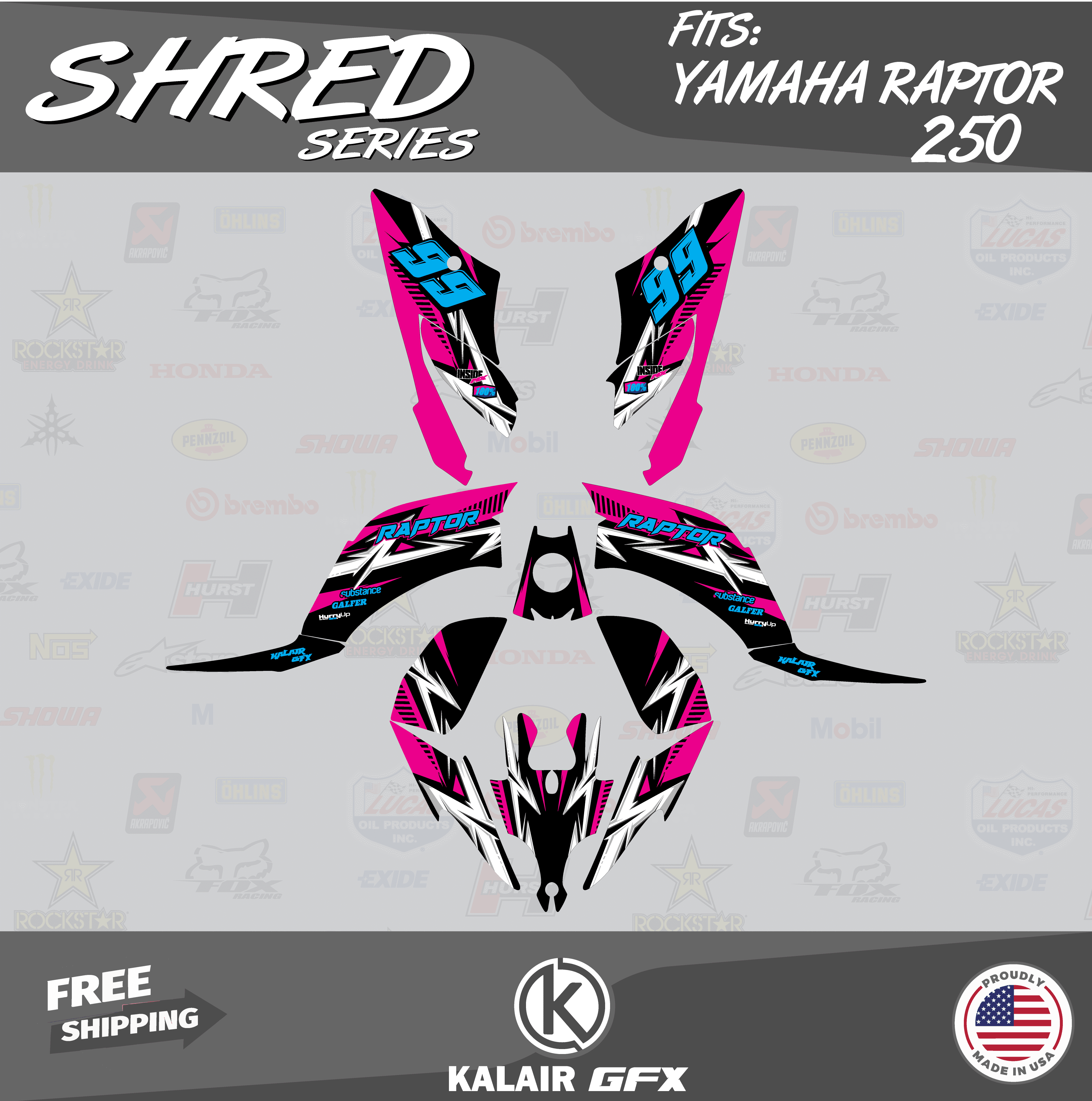 Kalair GFX Graphics Kit for Yamaha ATV Raptor 250 (All Years) Shred ...