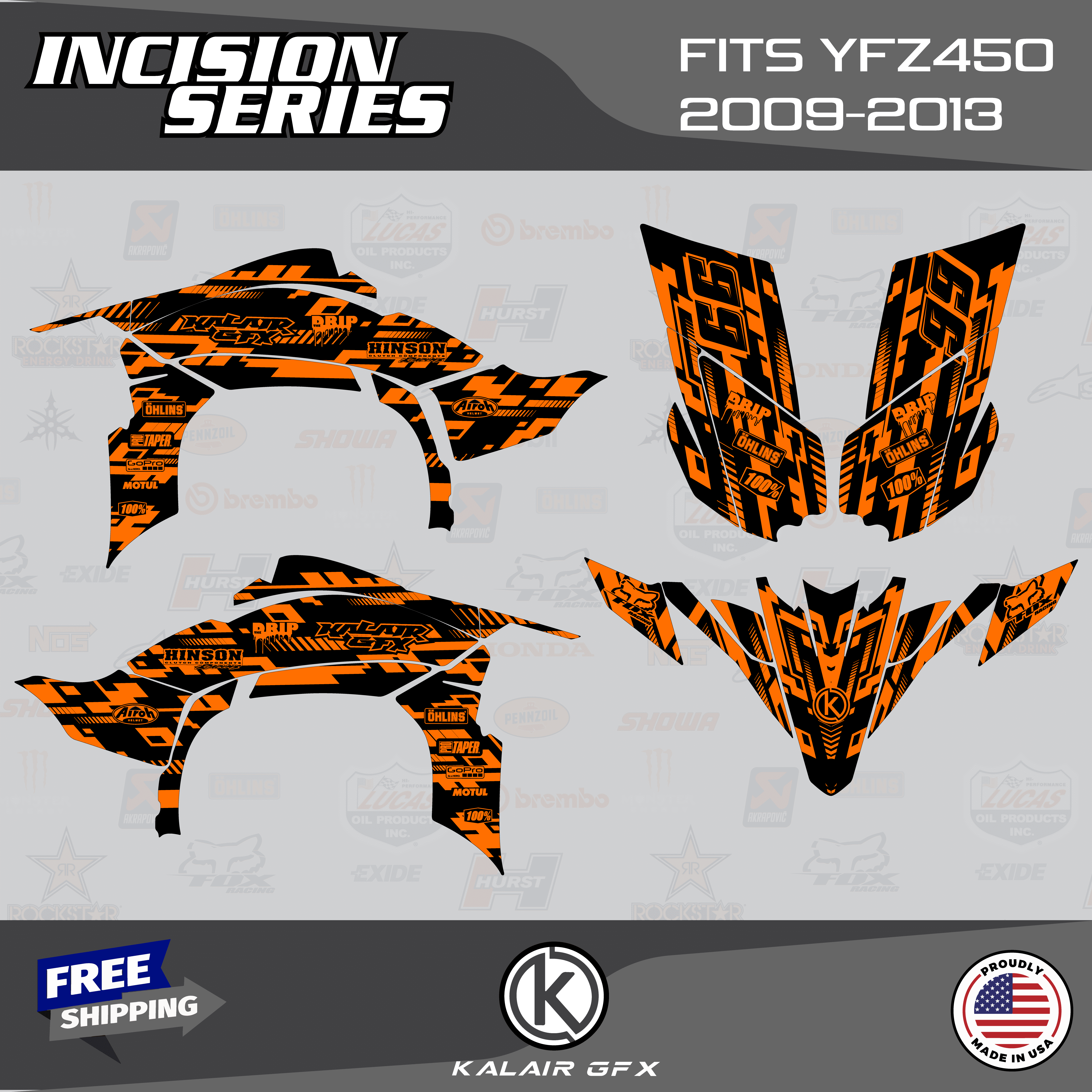 Kalair GFX Graphics Kit for Yamaha ATV YFZ 450 (2009-2013) Incision ...