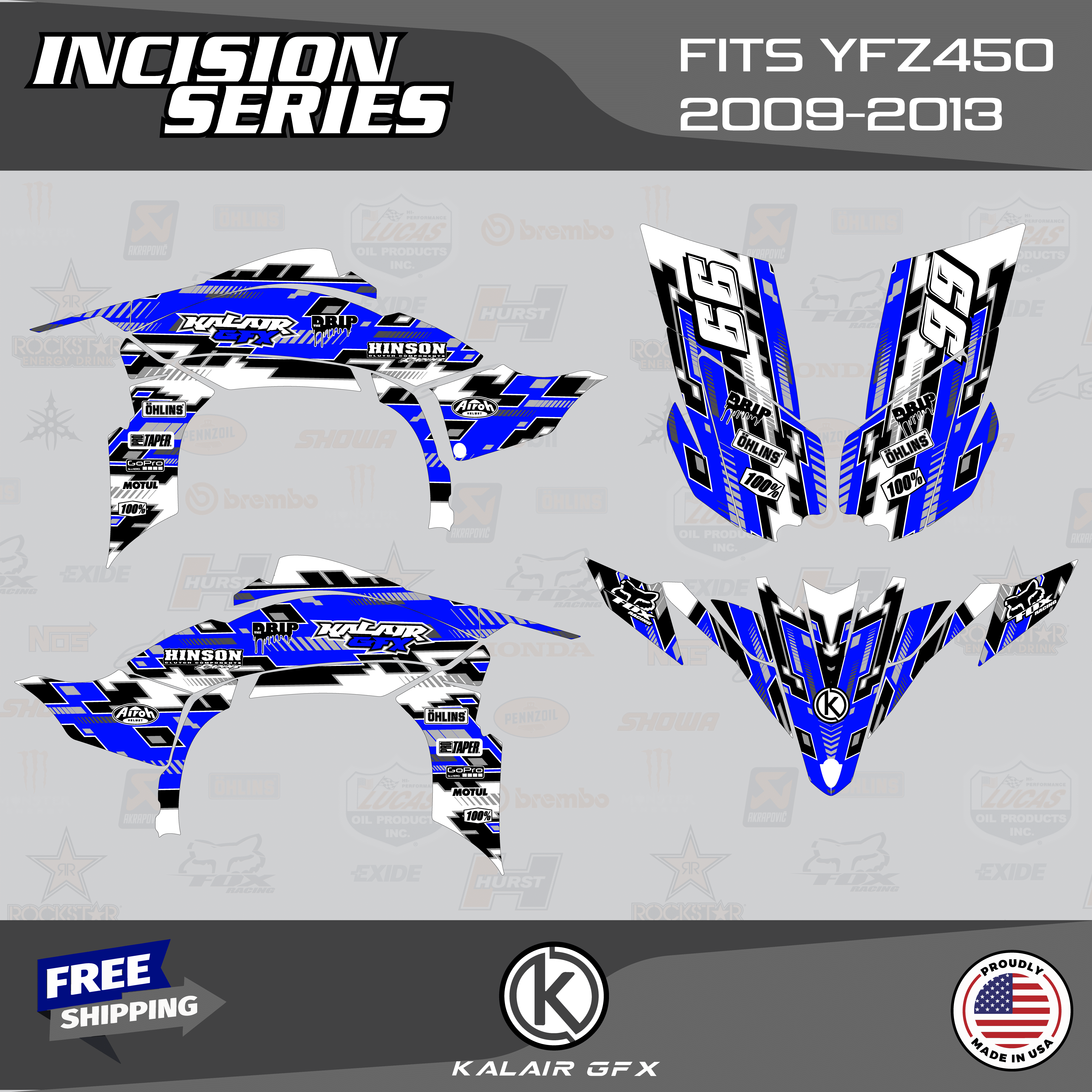 Kalair GFX Graphics Kit for Yamaha ATV YFZ 450 (2009-2013) Incision ...