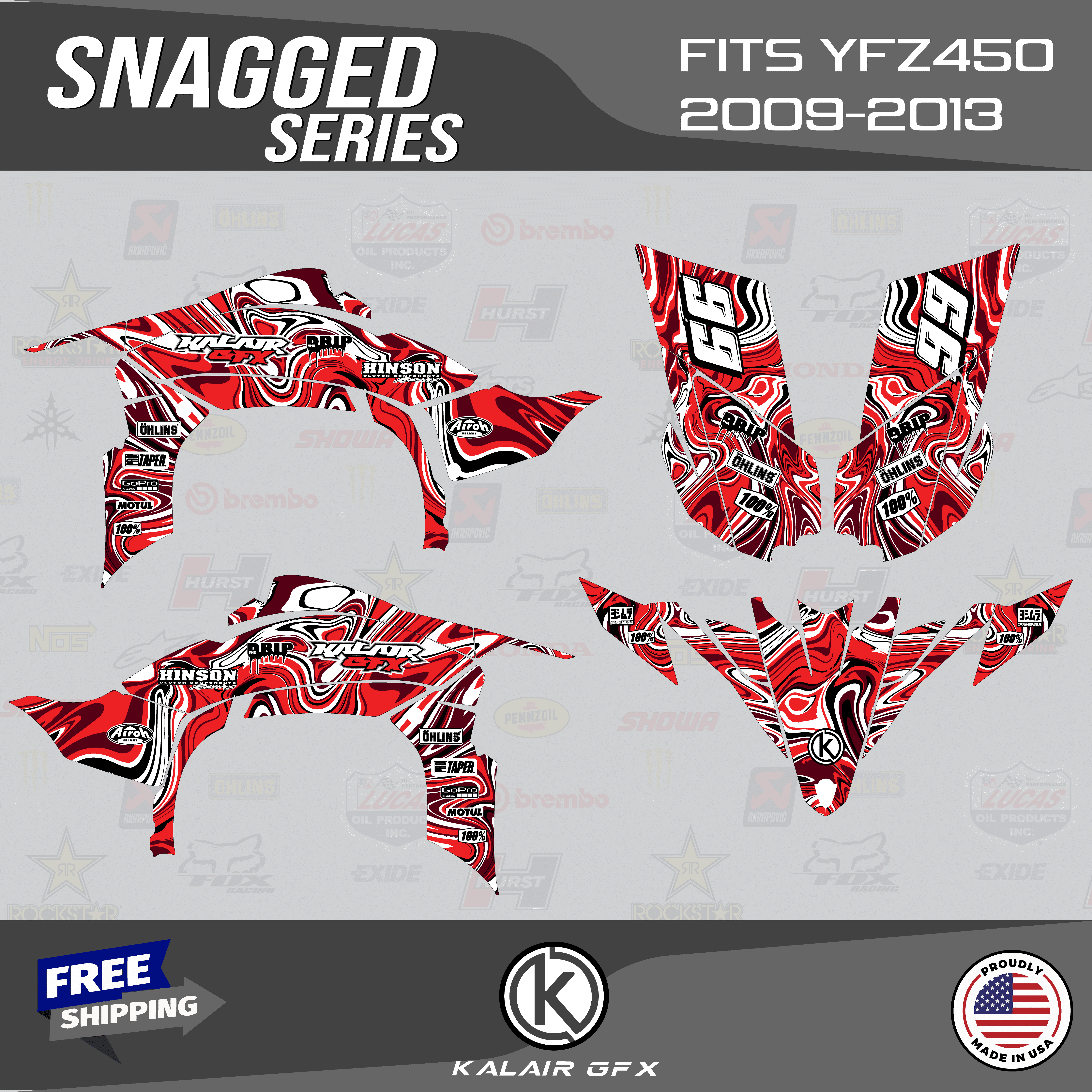 Kalair GFX Graphics Kit for Yamaha ATV YFZ 450 (2009-2013) Snagged ...