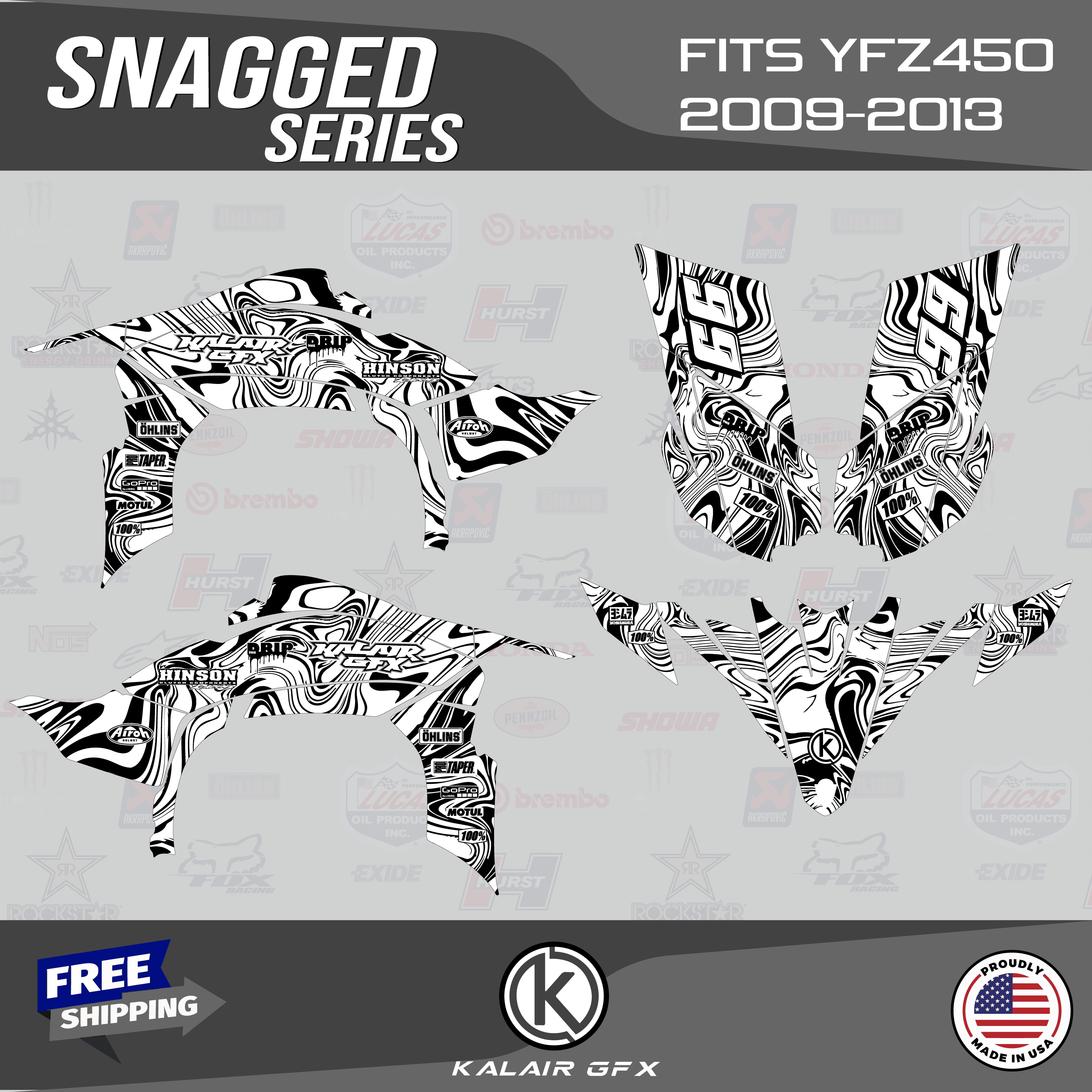 Kalair GFX Graphics Kit for Yamaha ATV YFZ 450 (2009-2013) Snagged ...
