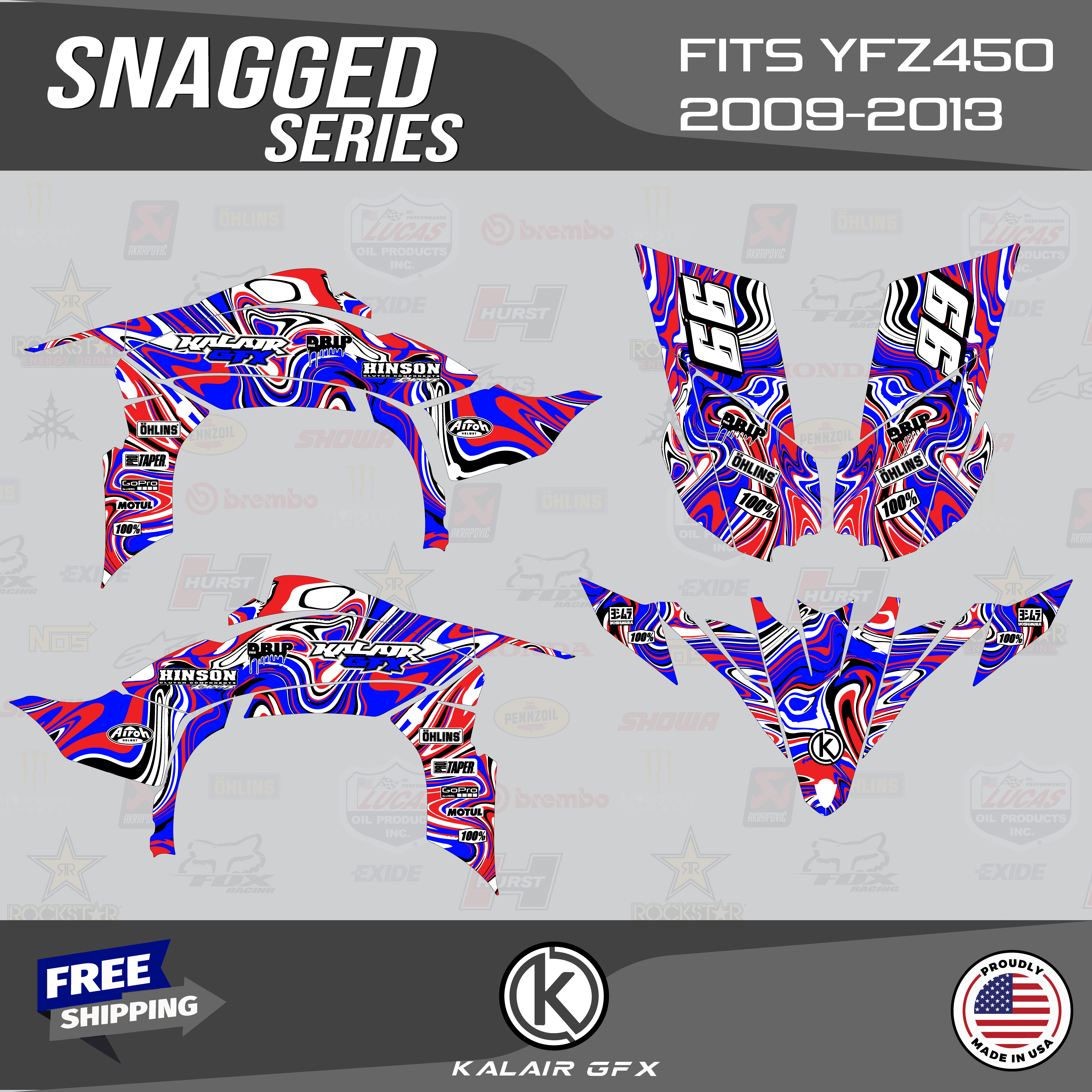 Kalair GFX Graphics Kit for Yamaha ATV YFZ 450 (2009-2013) Snagged ...