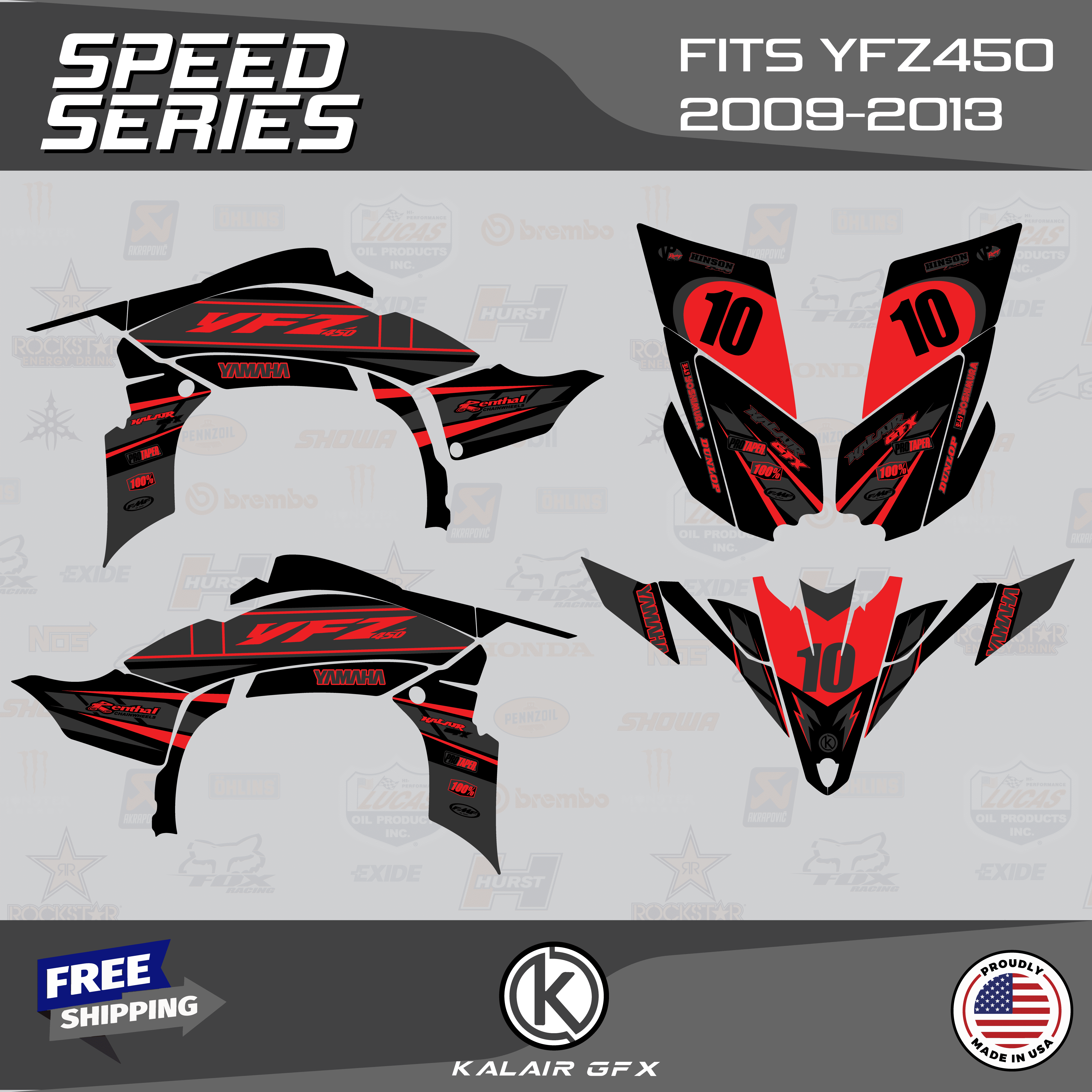 Kalair GFX Graphics Kit for Yamaha ATV YFZ 450 (2009-2013) Speed Series ...
