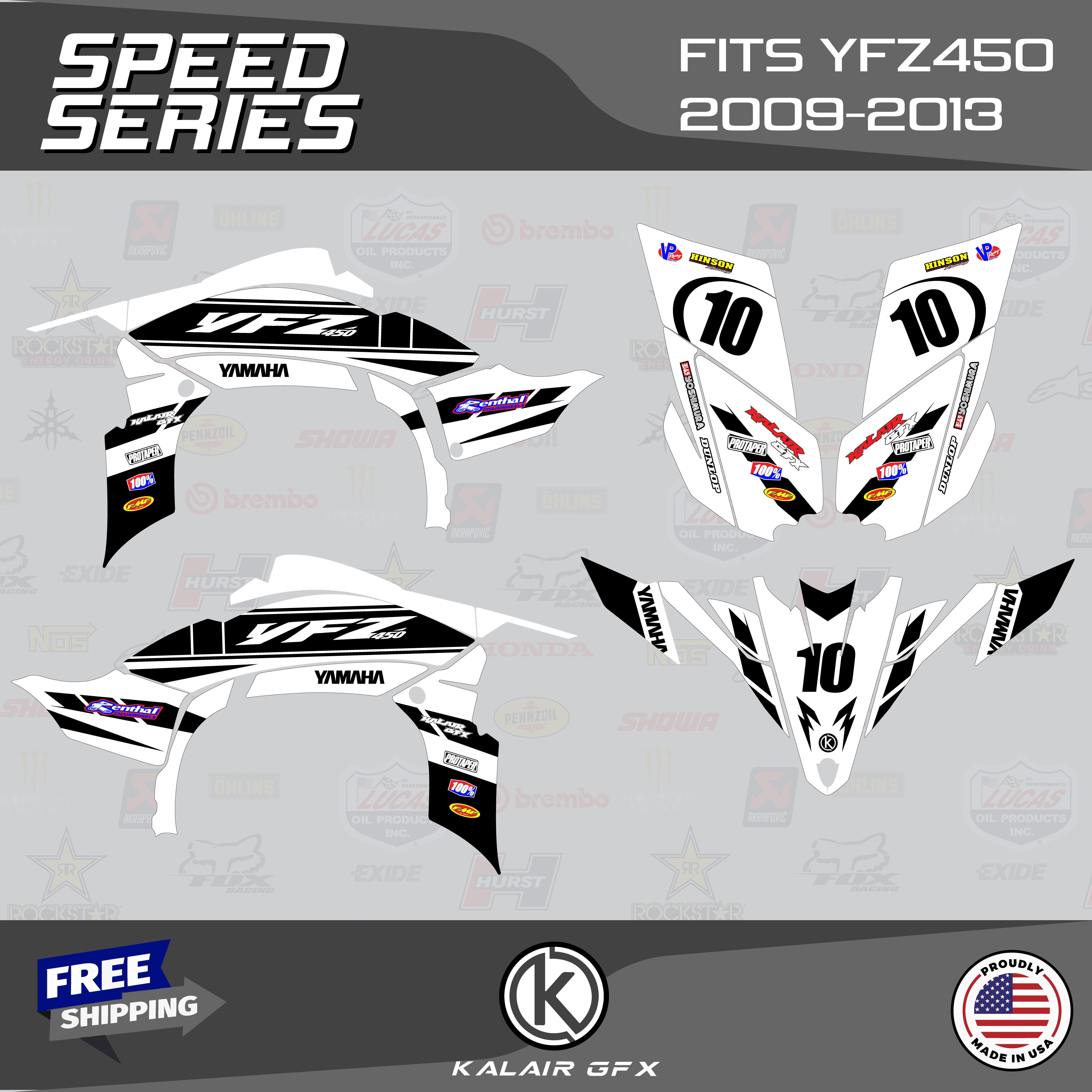 Kalair GFX Graphics Kit for Yamaha ATV YFZ 450 (2009-2013) Speed Series ...