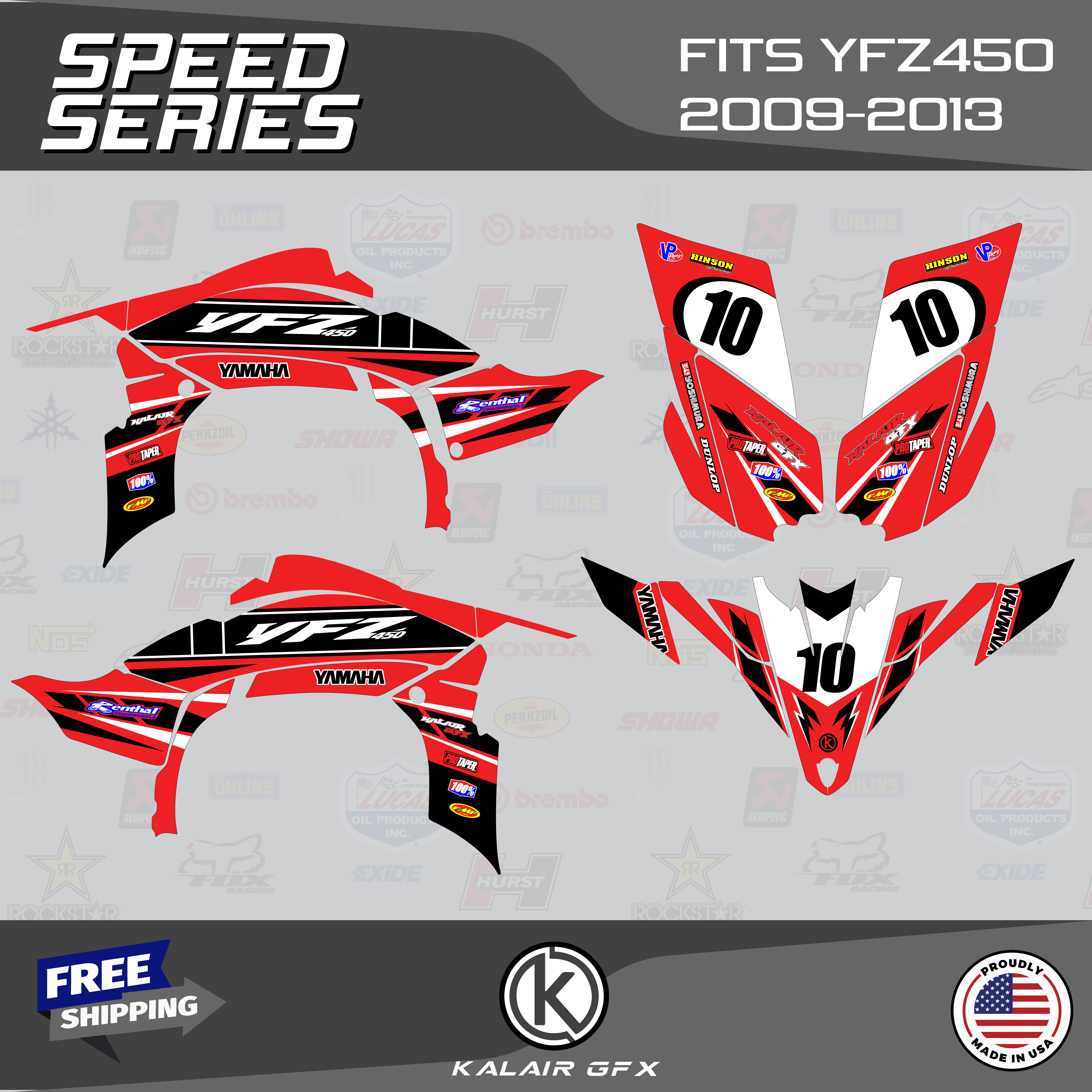 Kalair GFX Graphics Kit for Yamaha ATV YFZ 450 (2009-2013) Speed Series ...
