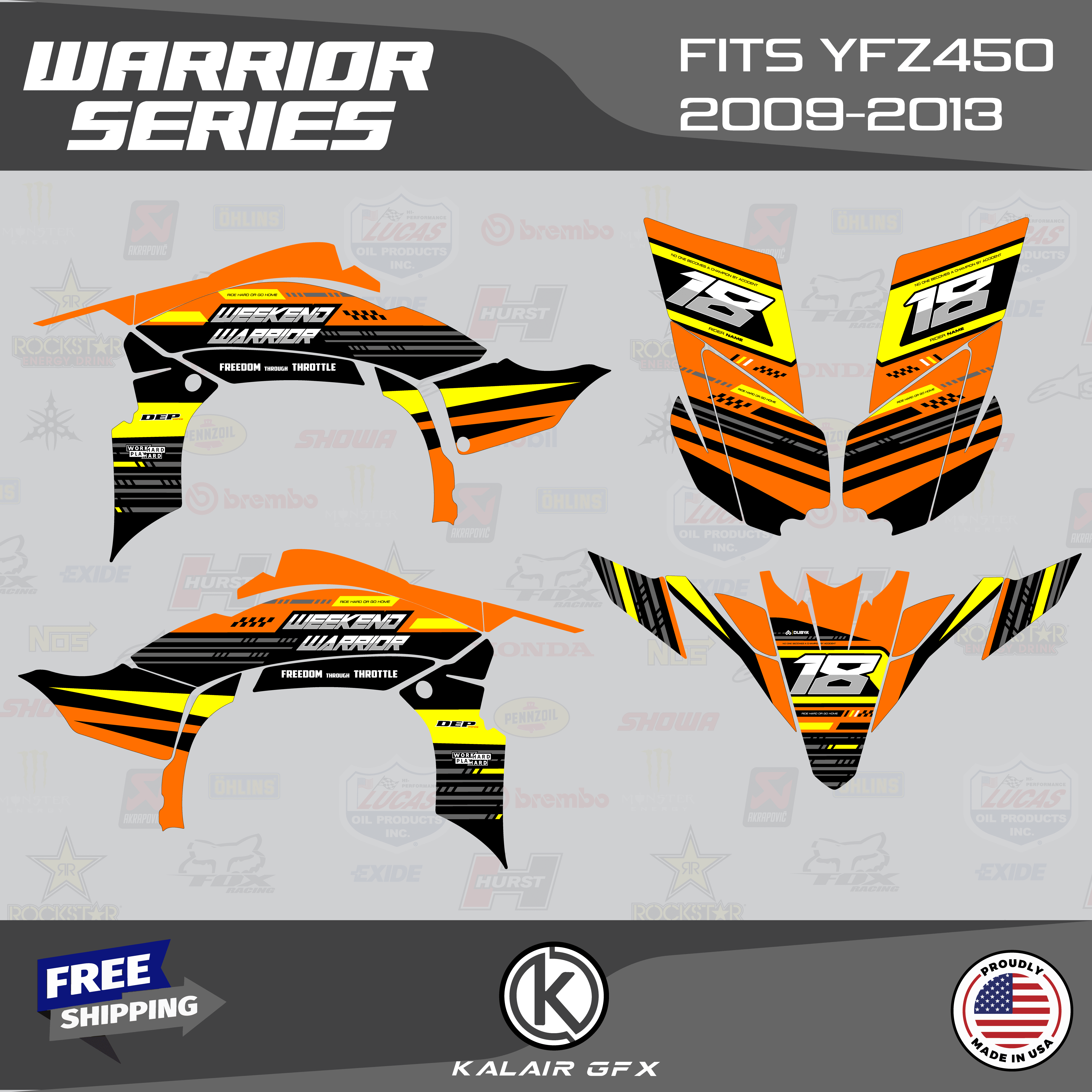 Kalair GFX Graphics Kit for Yamaha ATV YFZ 450 (2009-2013) Warrior ...