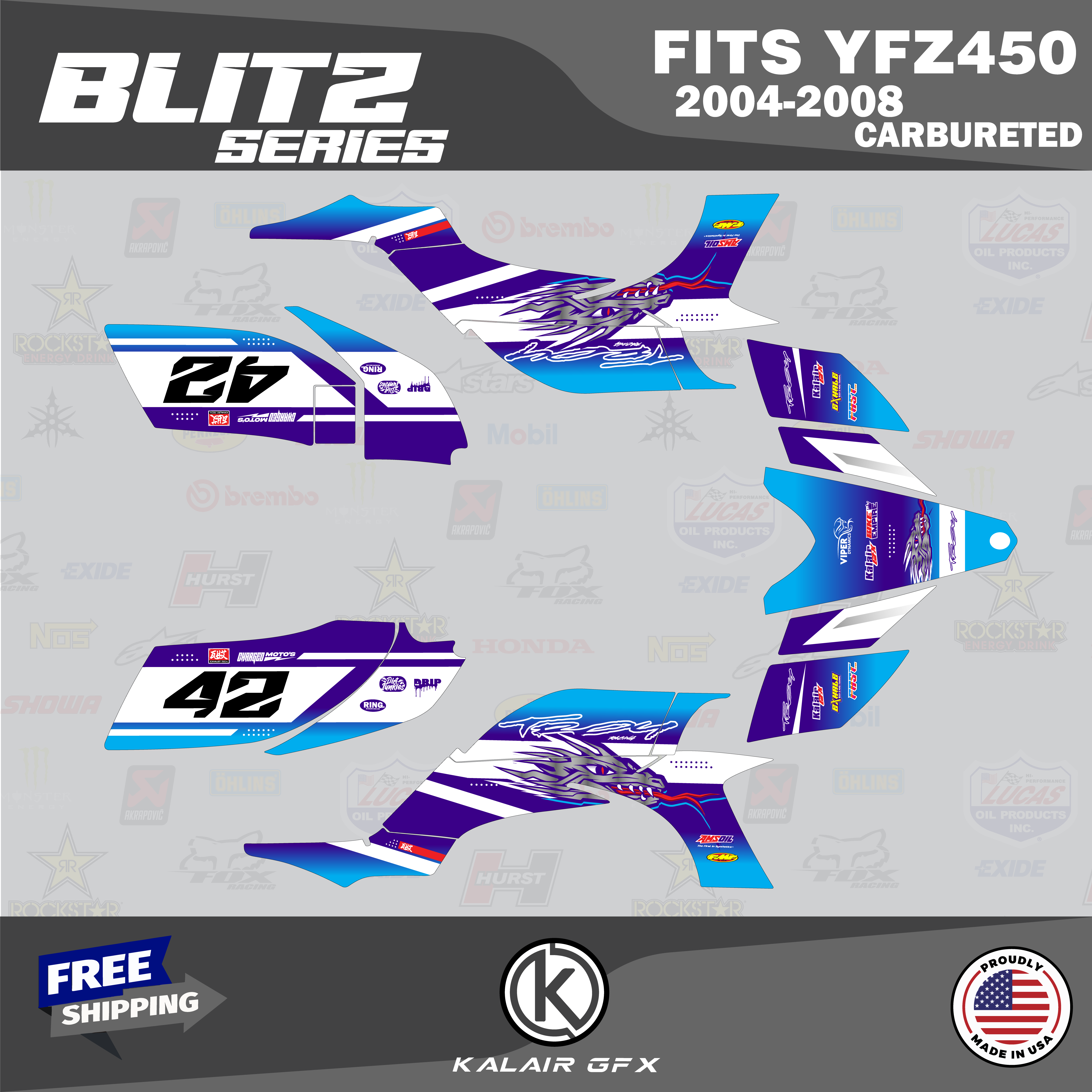 Kalair GFX Graphics Kit for Yamaha ATV YFZ 450 Carburator (2004-2008 ...