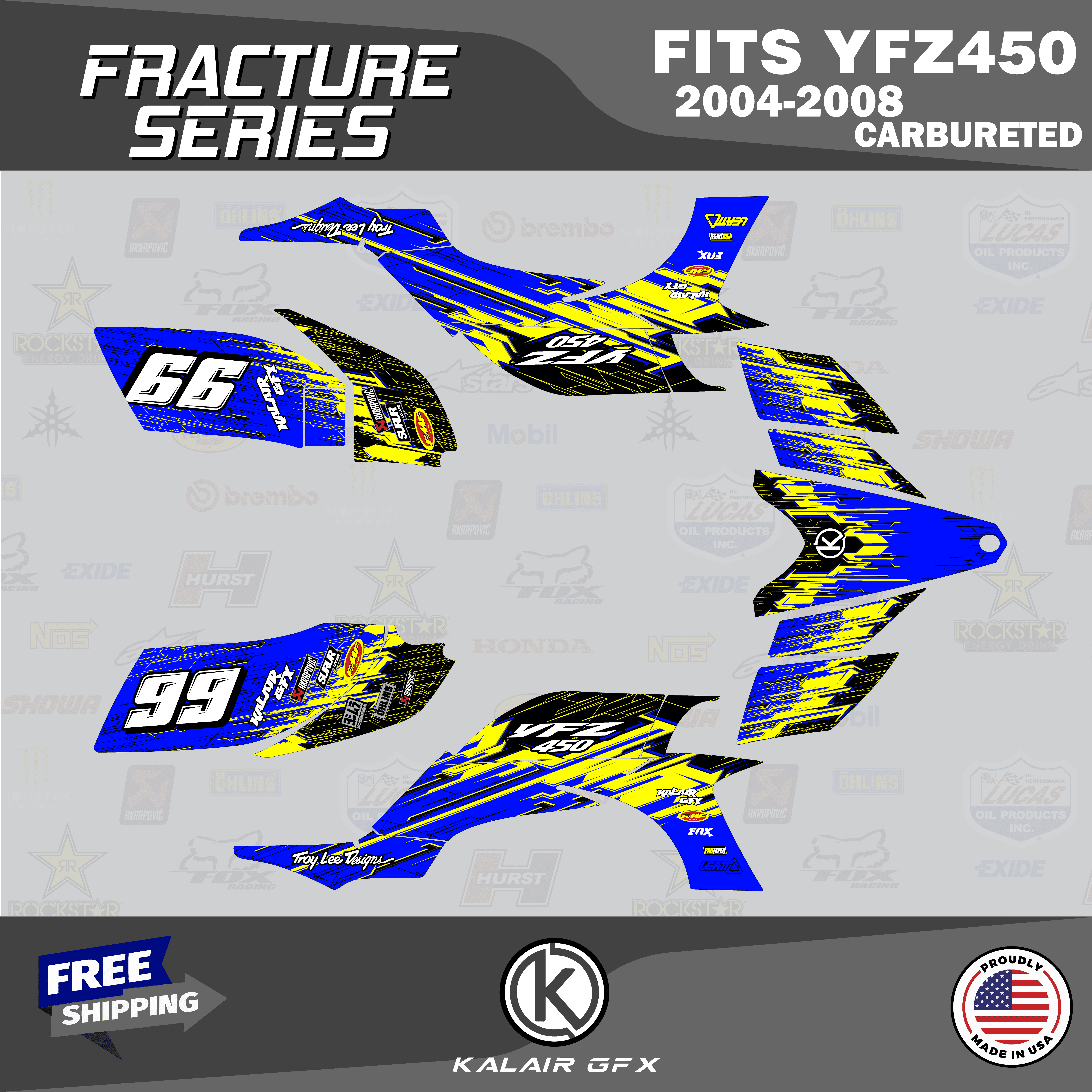 Kalair GFX Graphics Kit for Yamaha ATV YFZ 450 Carburator (2004-2008 ...