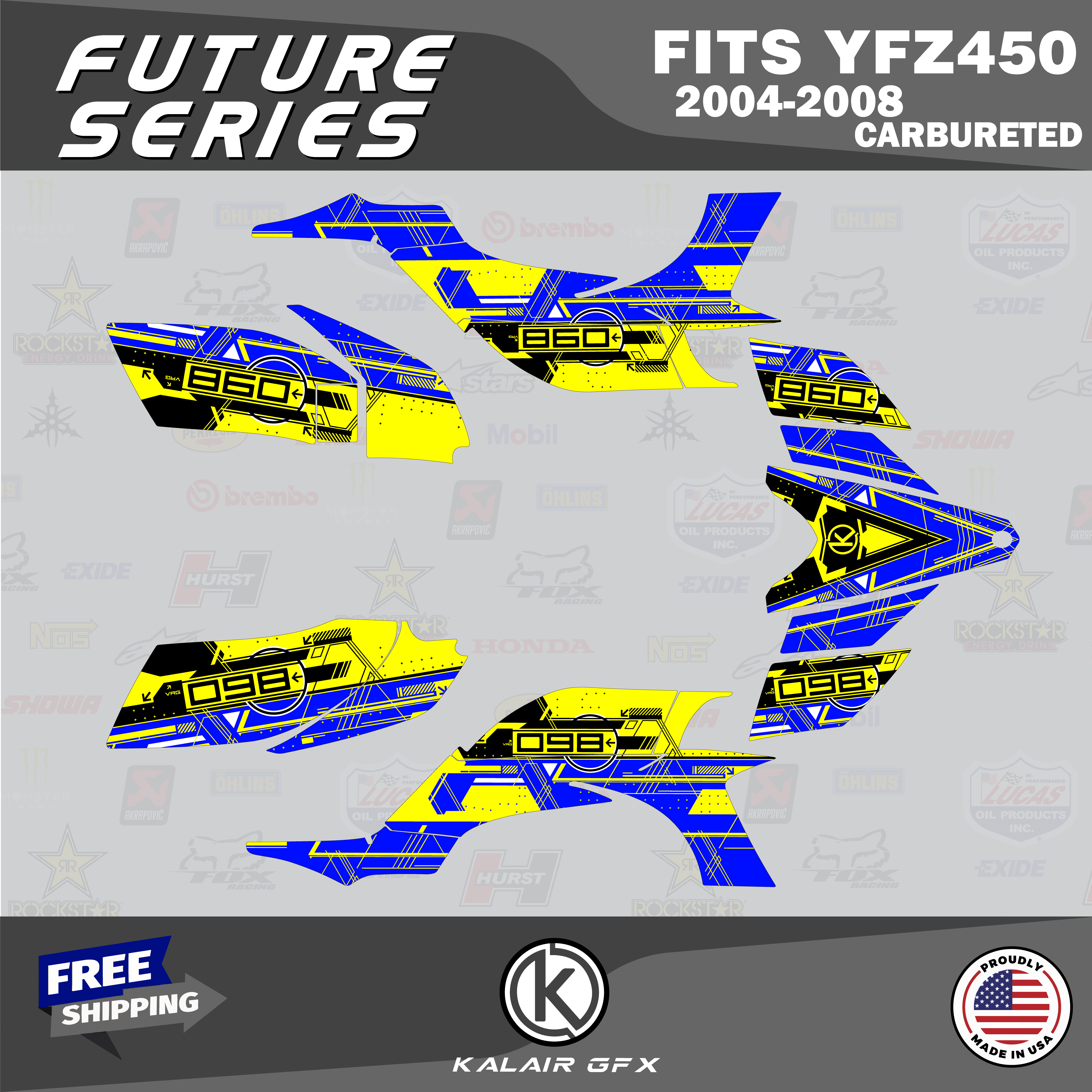 Kalair GFX Graphics Kit for Yamaha ATV YFZ 450 Carburator (2004-2008 ...