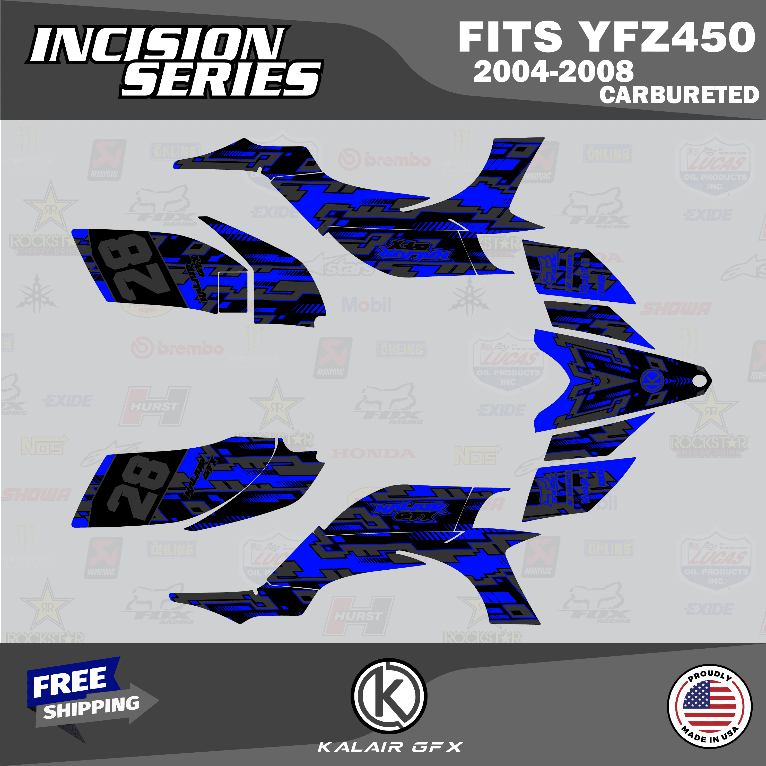Kalair GFX Graphics Kit for Yamaha ATV YFZ 450 Carburator (2004-2008 ...