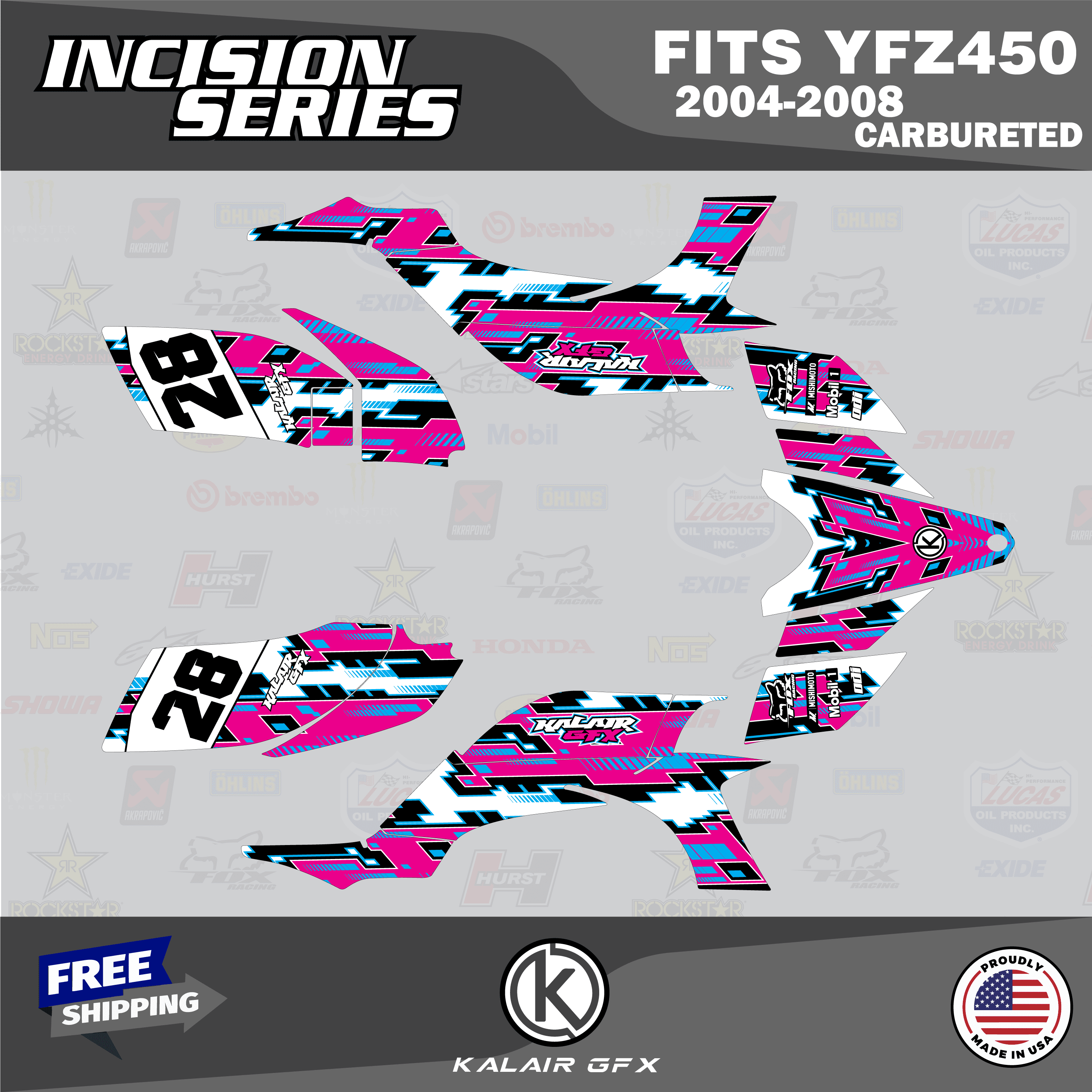 Kalair GFX Graphics Kit for Yamaha ATV YFZ 450 Carburator (2004-2008 ...