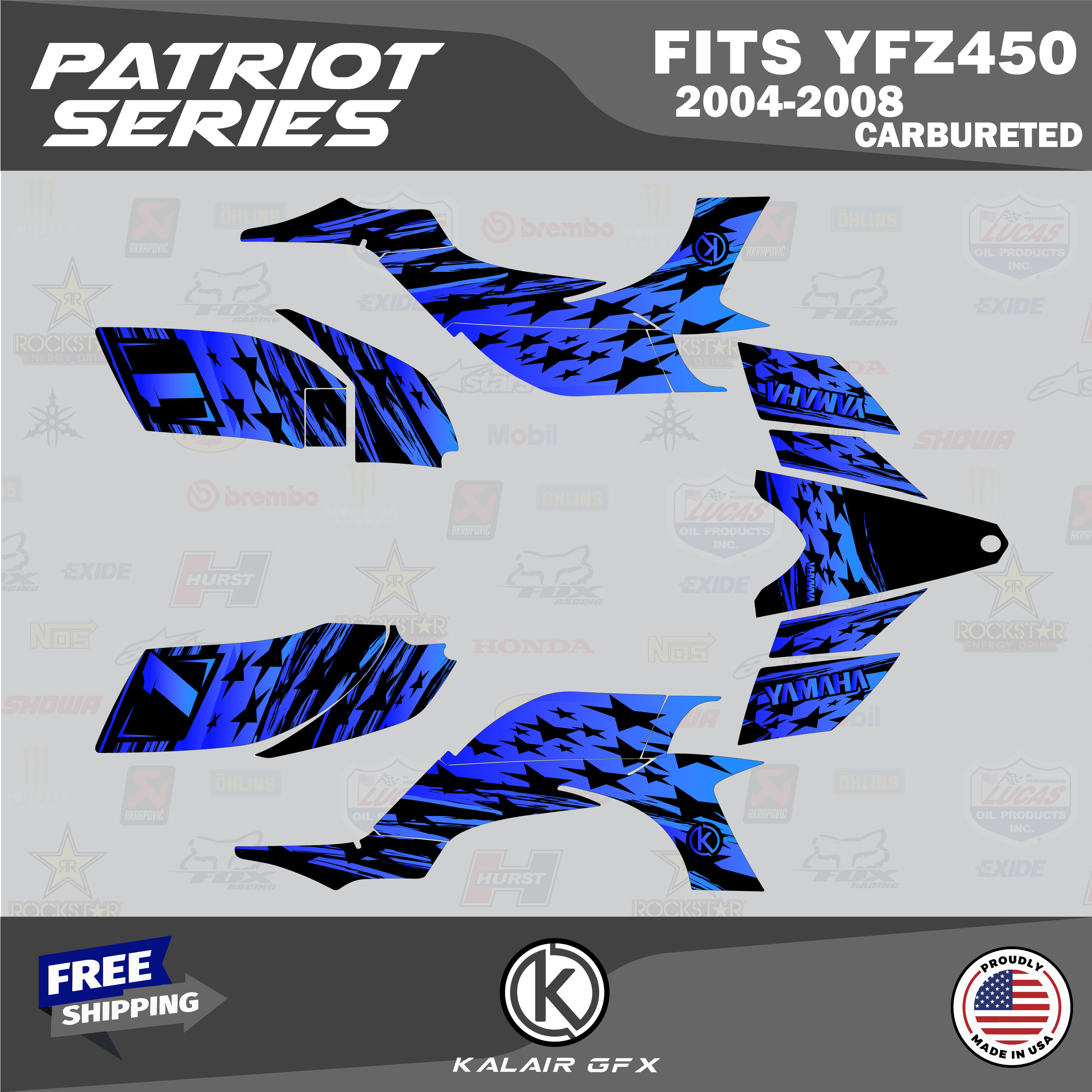 Kalair GFX Graphics Kit for Yamaha ATV YFZ 450 Carburator (2004-2008 ...