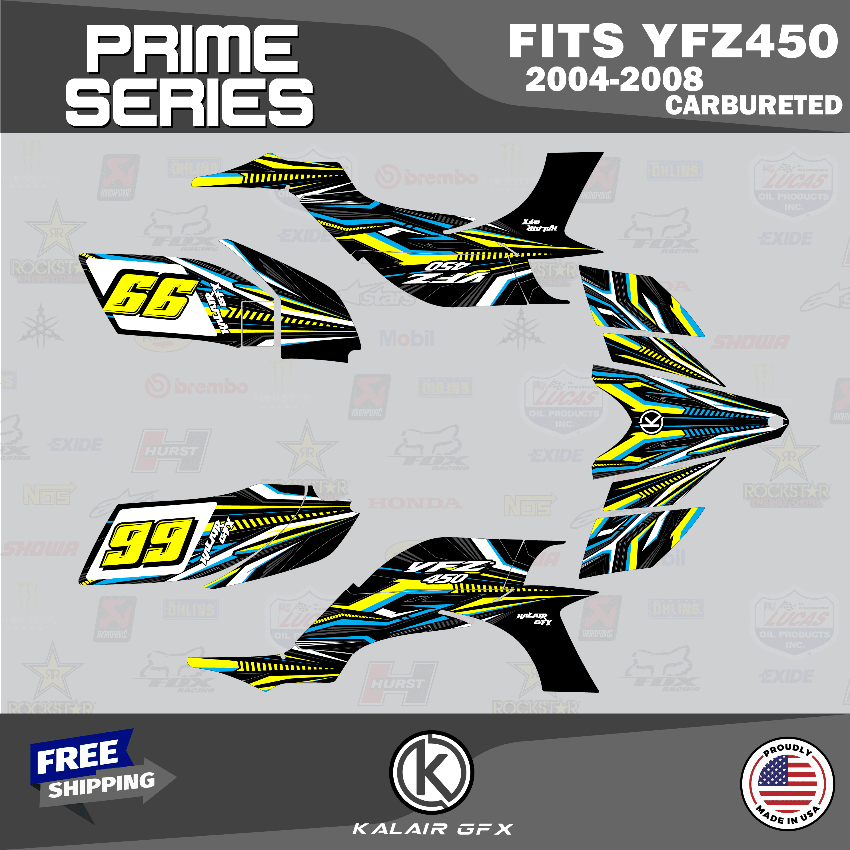 Kalair GFX Graphics Kit for Yamaha ATV YFZ 450 Carburator (2004-2008 ...