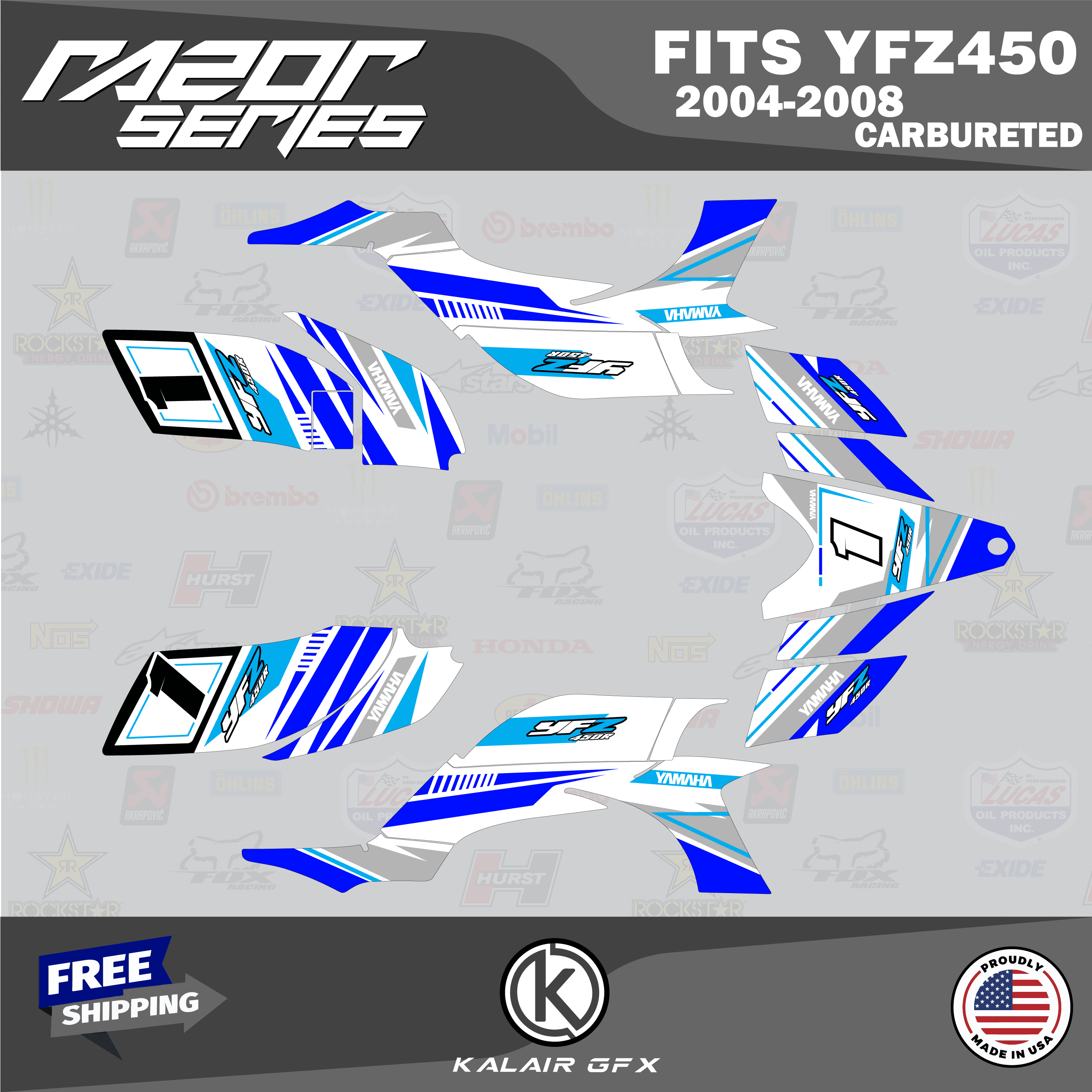 Kalair GFX Graphics Kit for Yamaha ATV YFZ 450 Carburator (2004-2008 ...