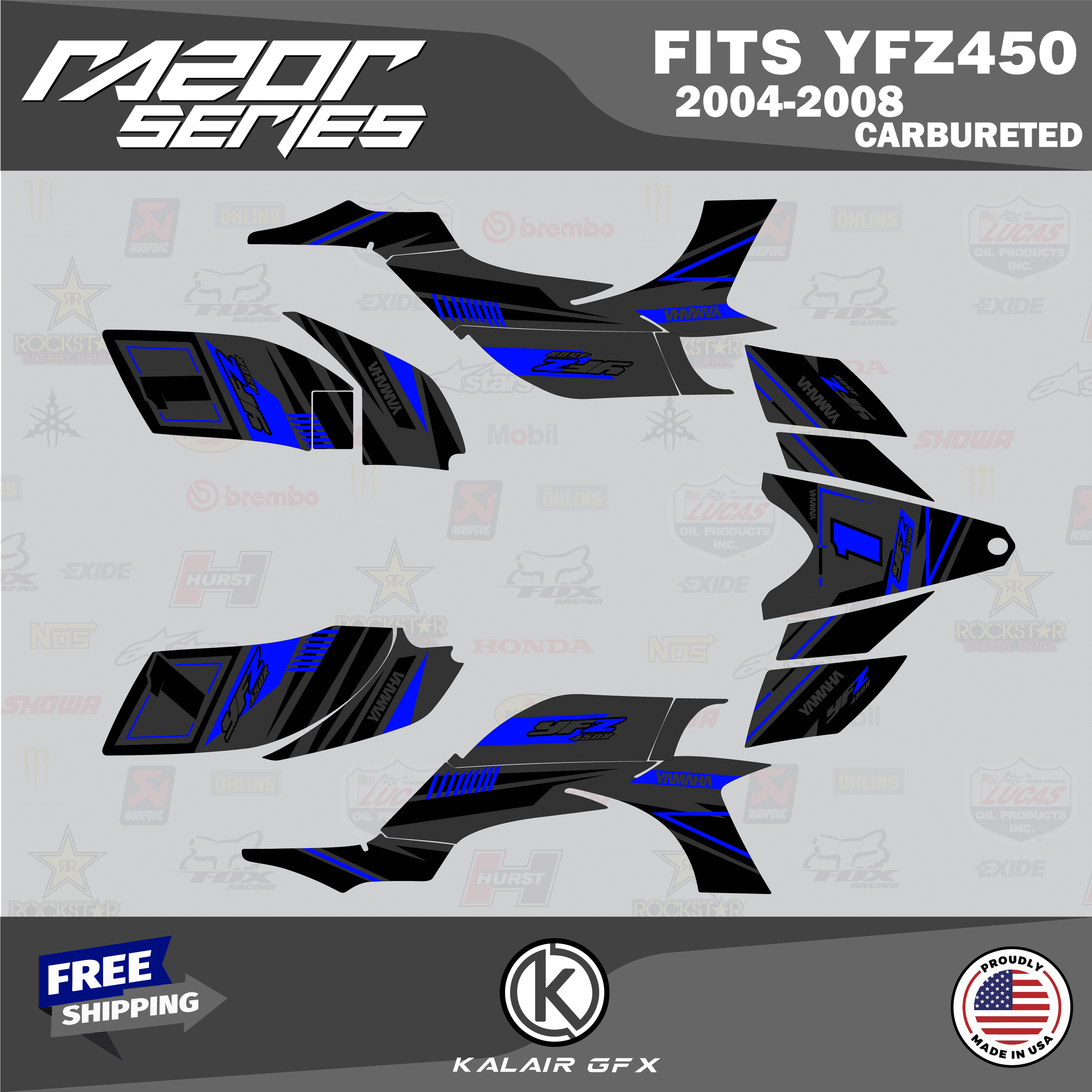 Kalair GFX Graphics Kit for Yamaha ATV YFZ 450 Carburator (2004-2008 ...