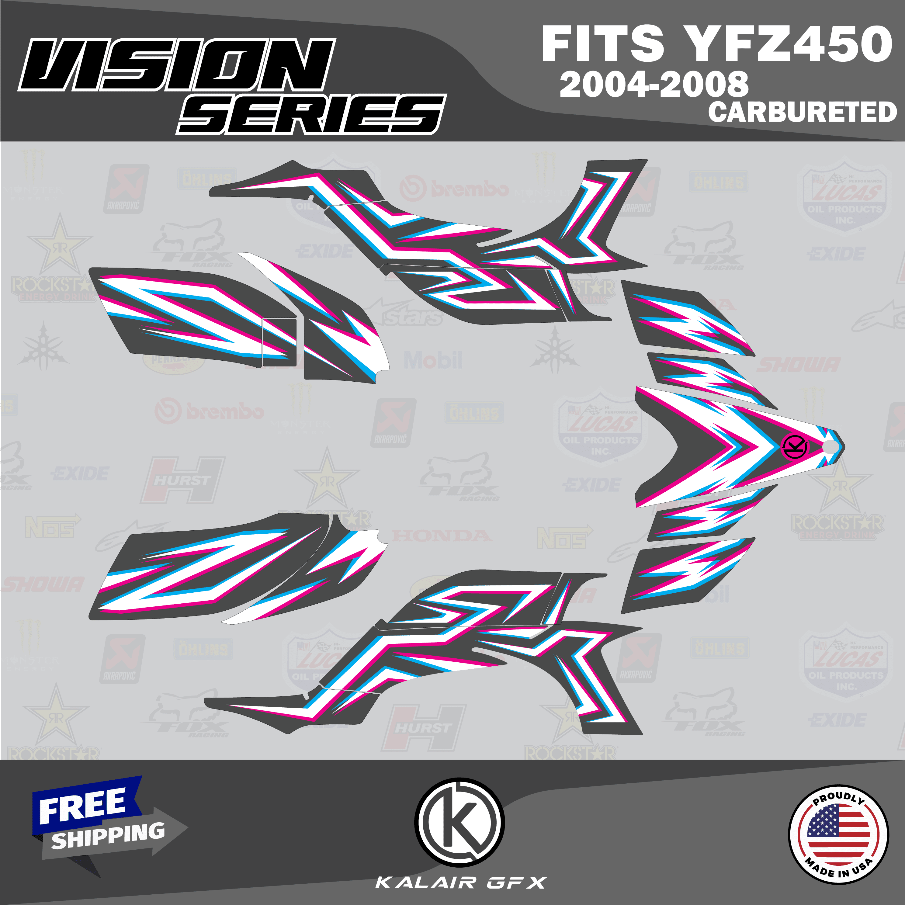 Kalair GFX Graphics Kit for Yamaha ATV YFZ 450 Carburator (2004-2008 ...