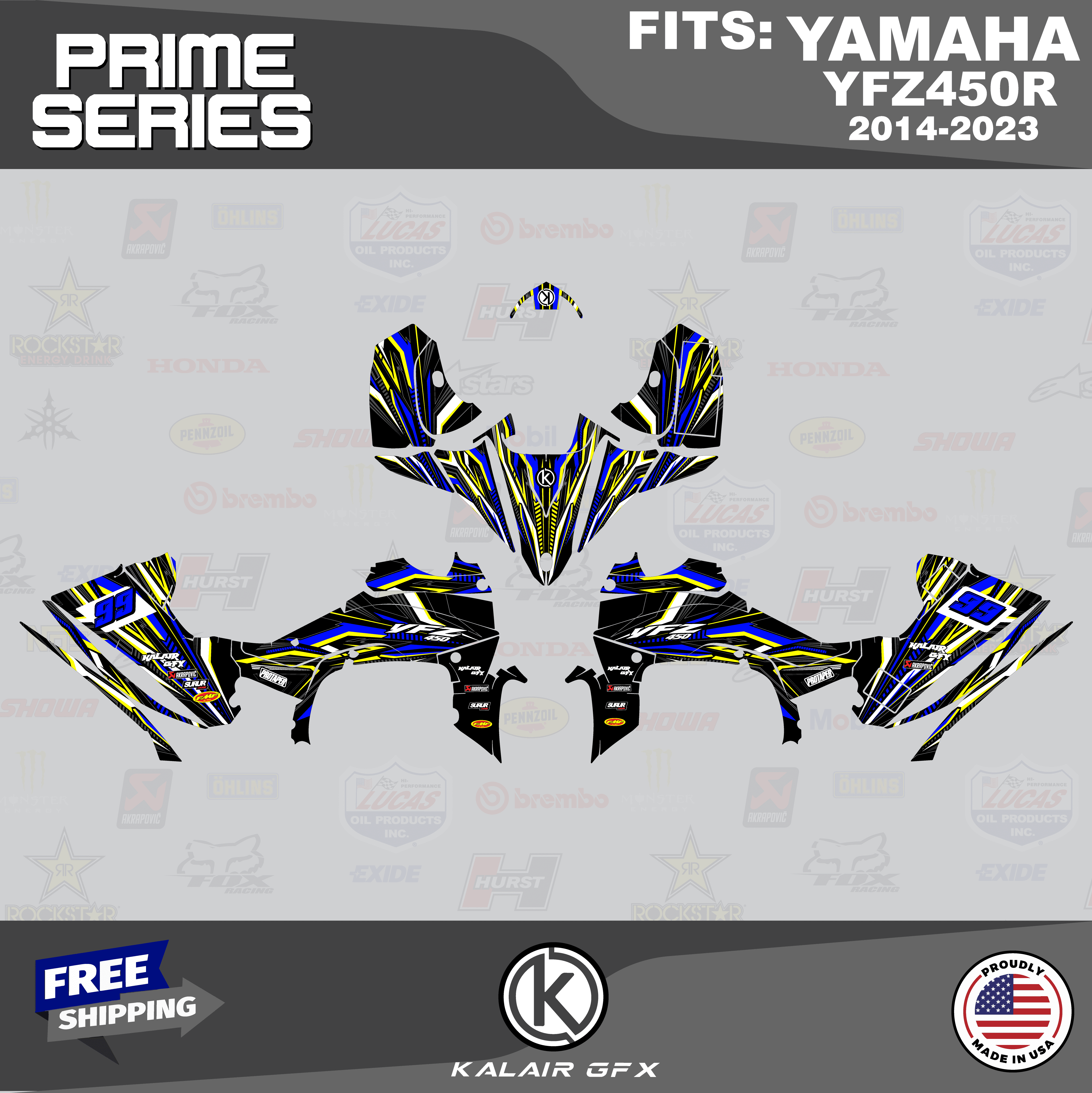 Kalair GFX Graphics Kit for Yamaha ATV YFZ 450R (2014-2023) Prime ...