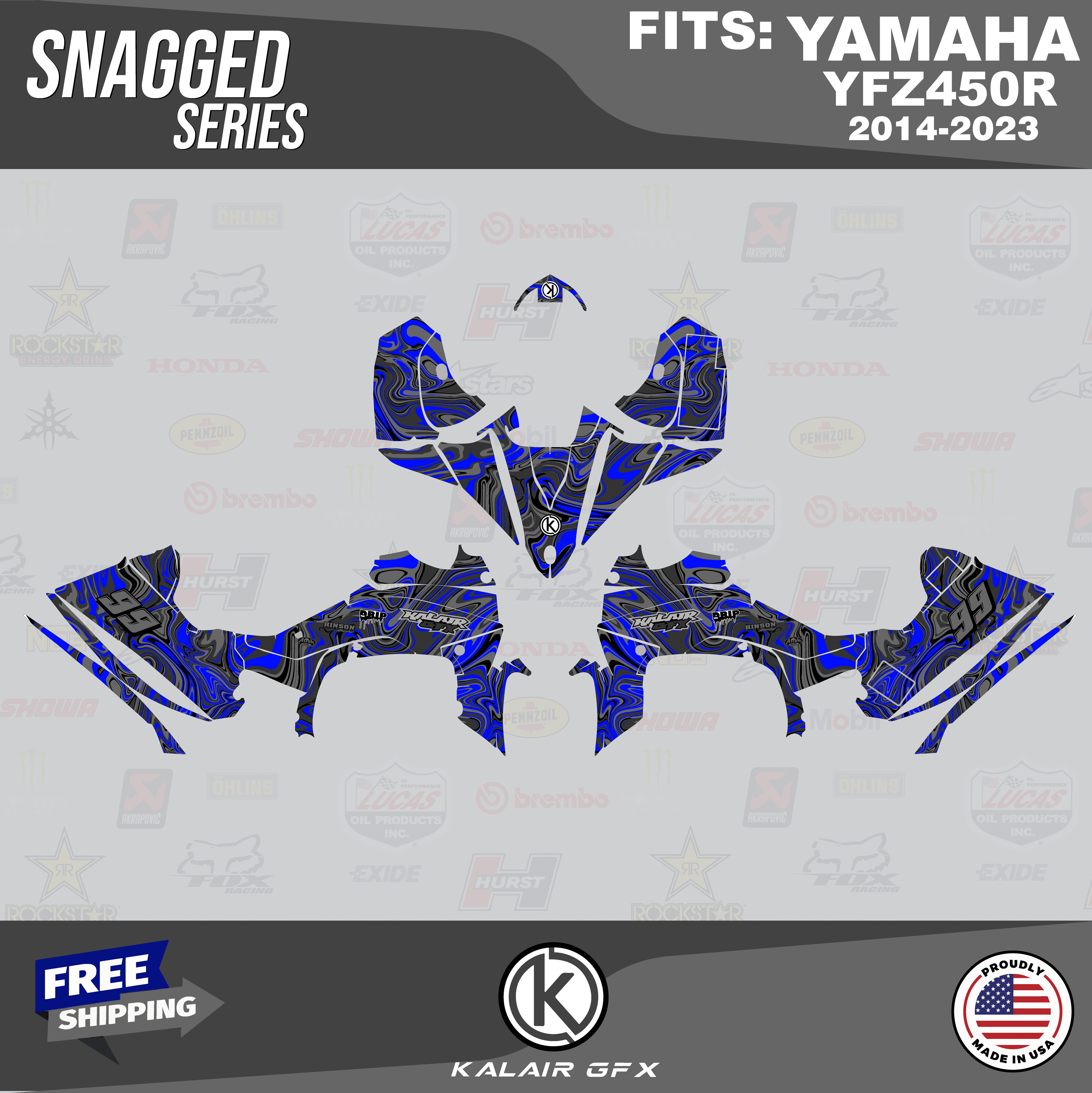 Kalair GFX Graphics Kit for Yamaha ATV YFZ 450R (2014-2023) Snagged ...