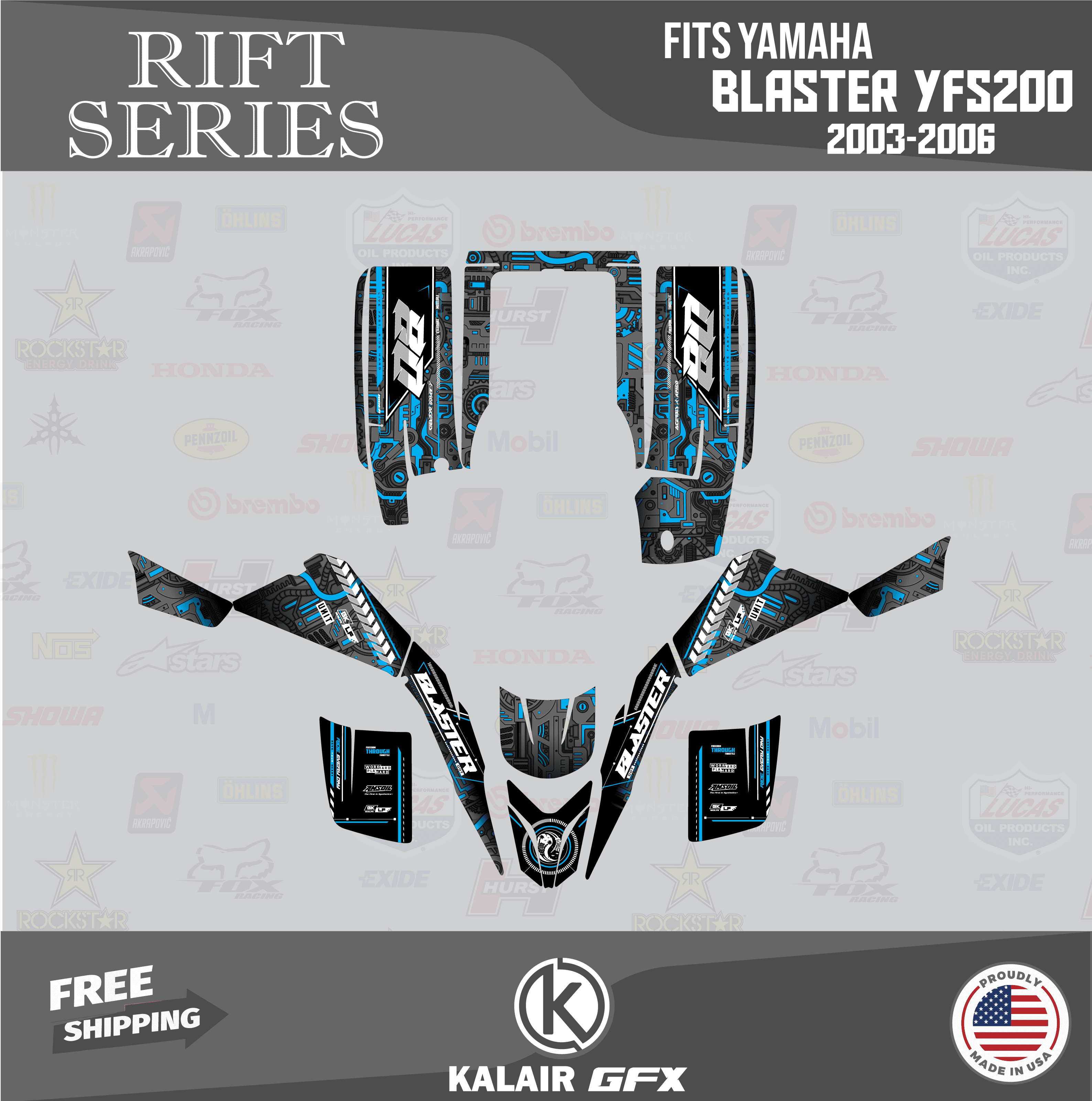 Kalair GFX Graphics Kit for Yamaha Blaster YFS200 Rift Series - Walmart.com