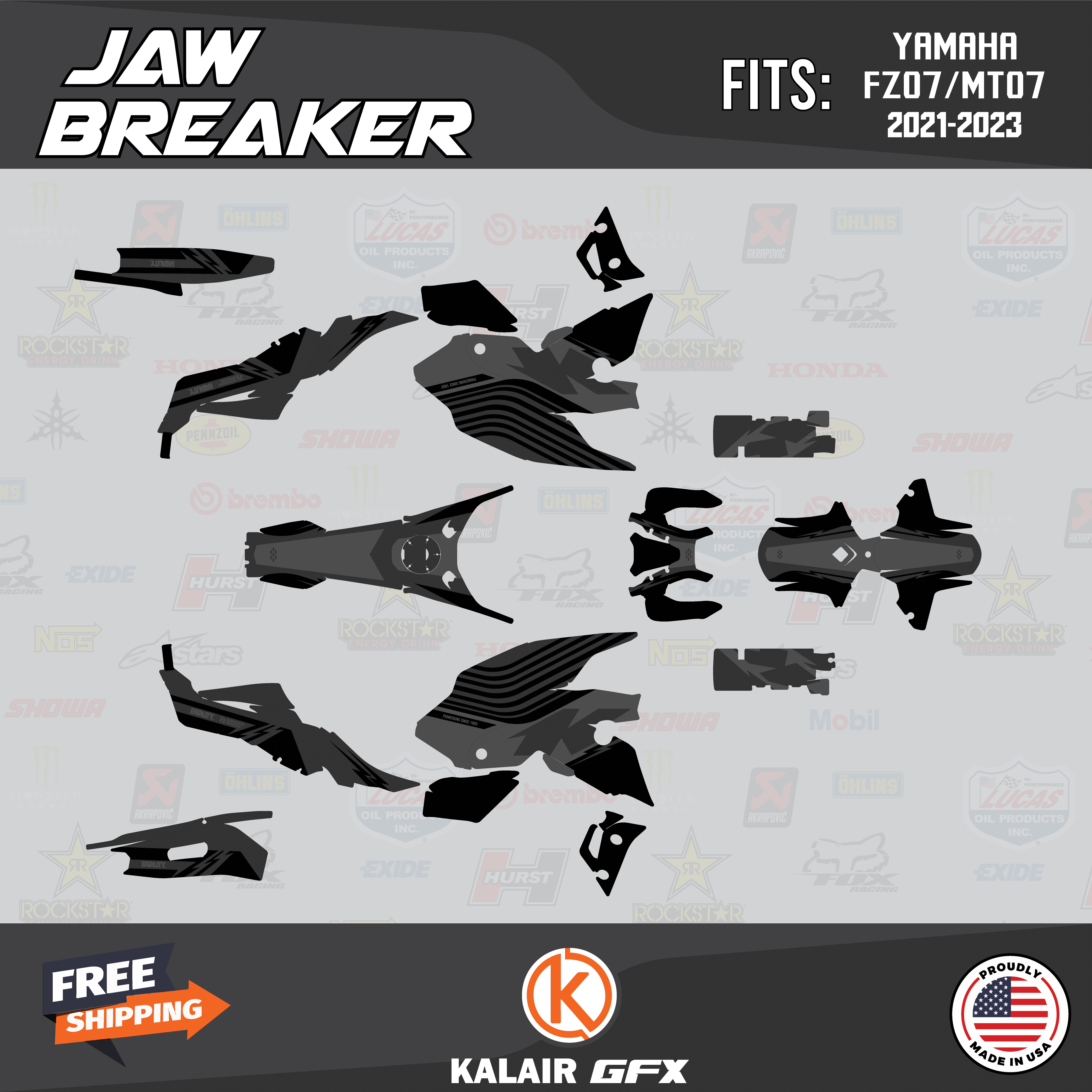 Kalair GFX Graphics Kit for Yamaha FZ-07 MT-07 (2015-2017) Jawbreakers ...