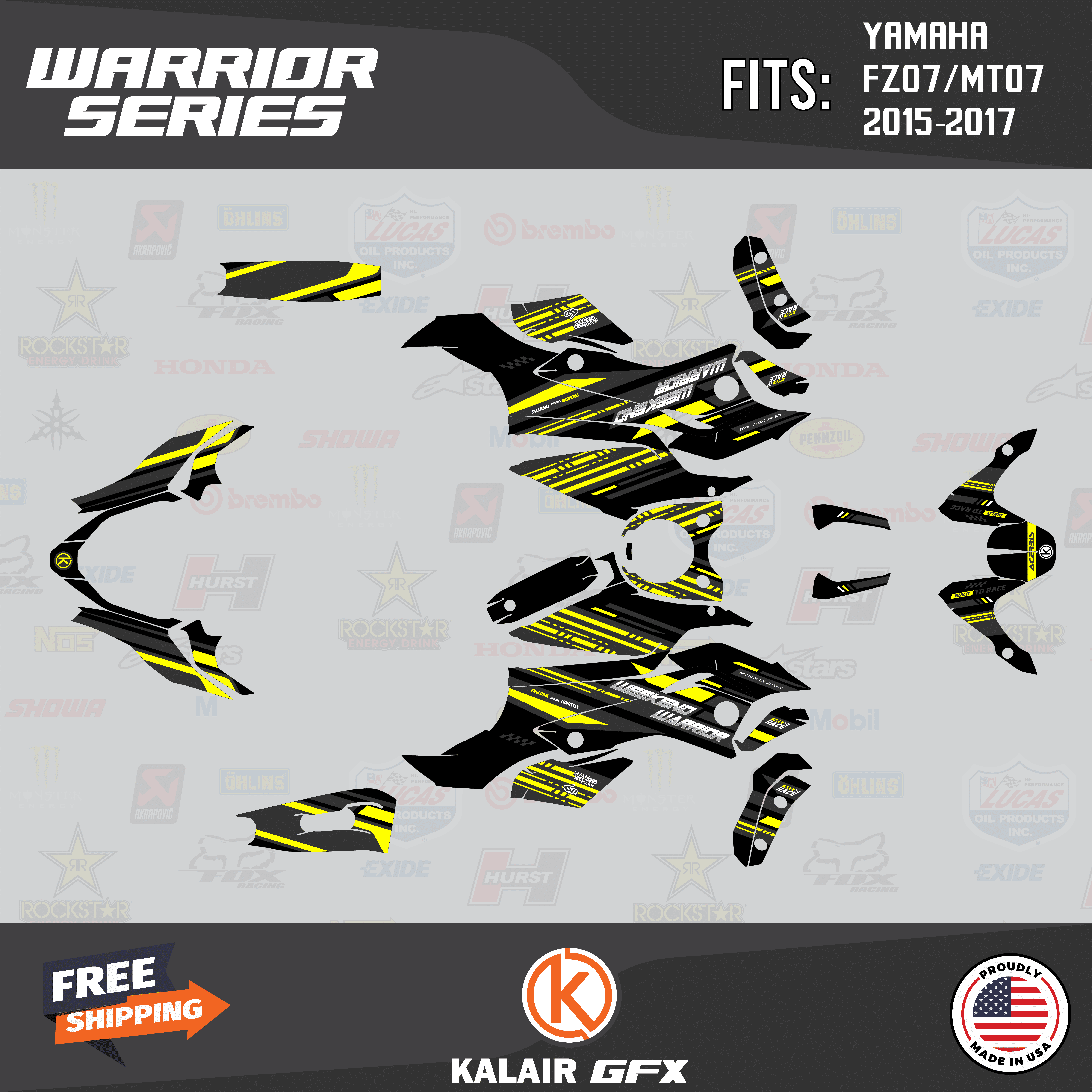 Kalair GFX Graphics Kit for Yamaha FZ-07 MT-07 (2015-2017) Warrior ...