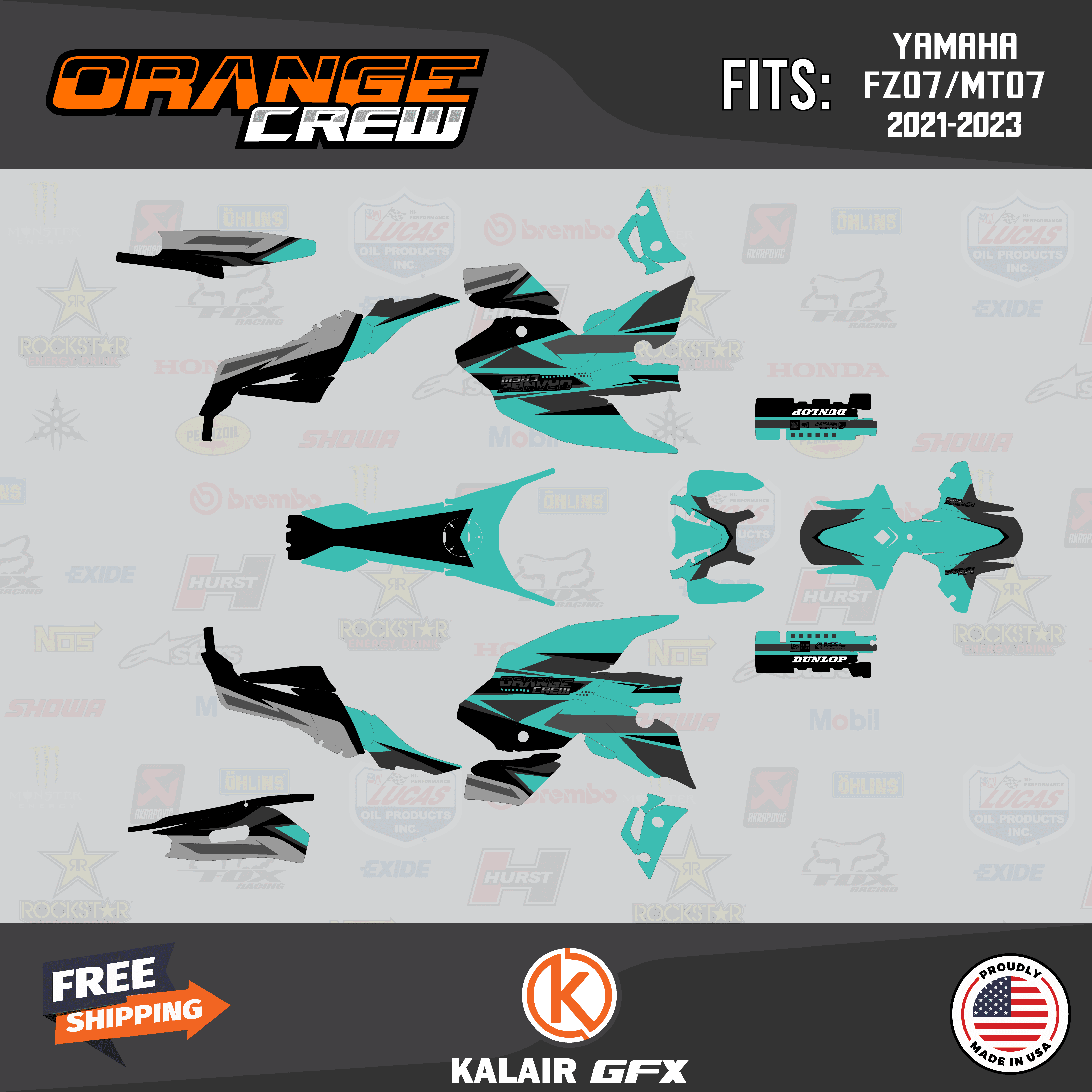 Kalair GFX Graphics Kit for Yamaha FZ-07 MT-07 (2021-2023) Orange-crew ...