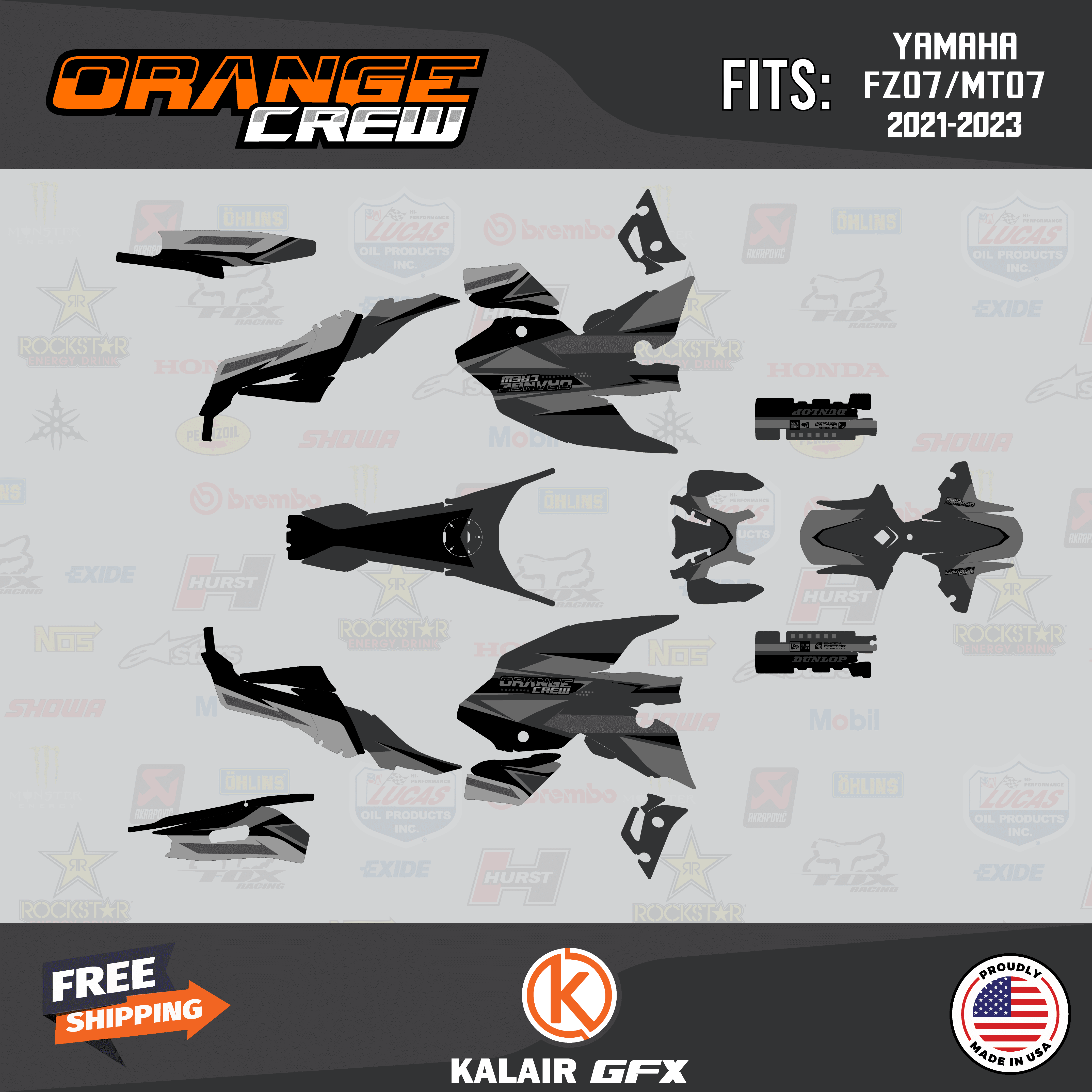 Kalair GFX Graphics Kit for Yamaha FZ-07 MT-07 (2021-2023) Orange-crew ...