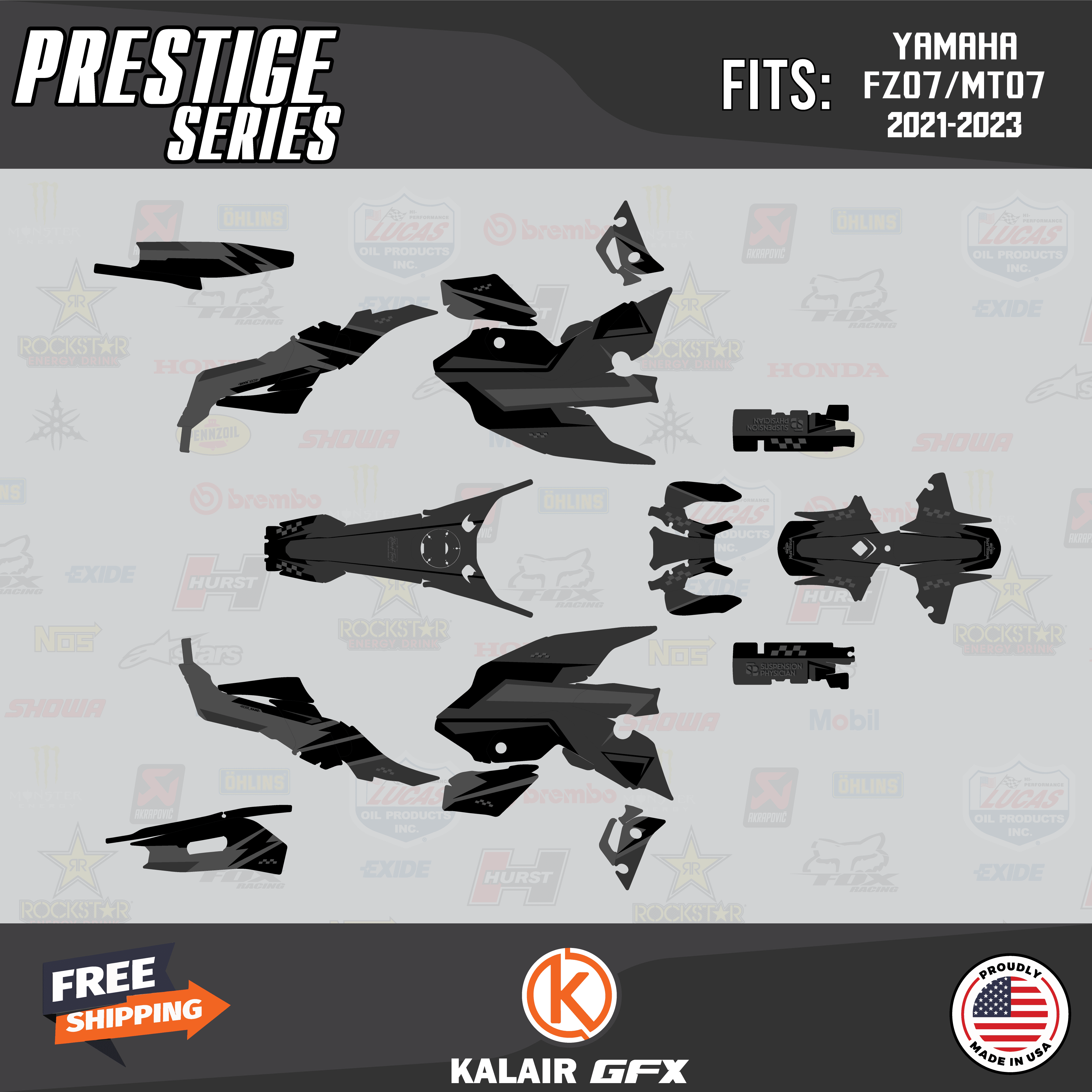Kalair GFX Graphics Kit for Yamaha FZ-07 MT-07 (2021-2023) Prestige Series - Walmart.com