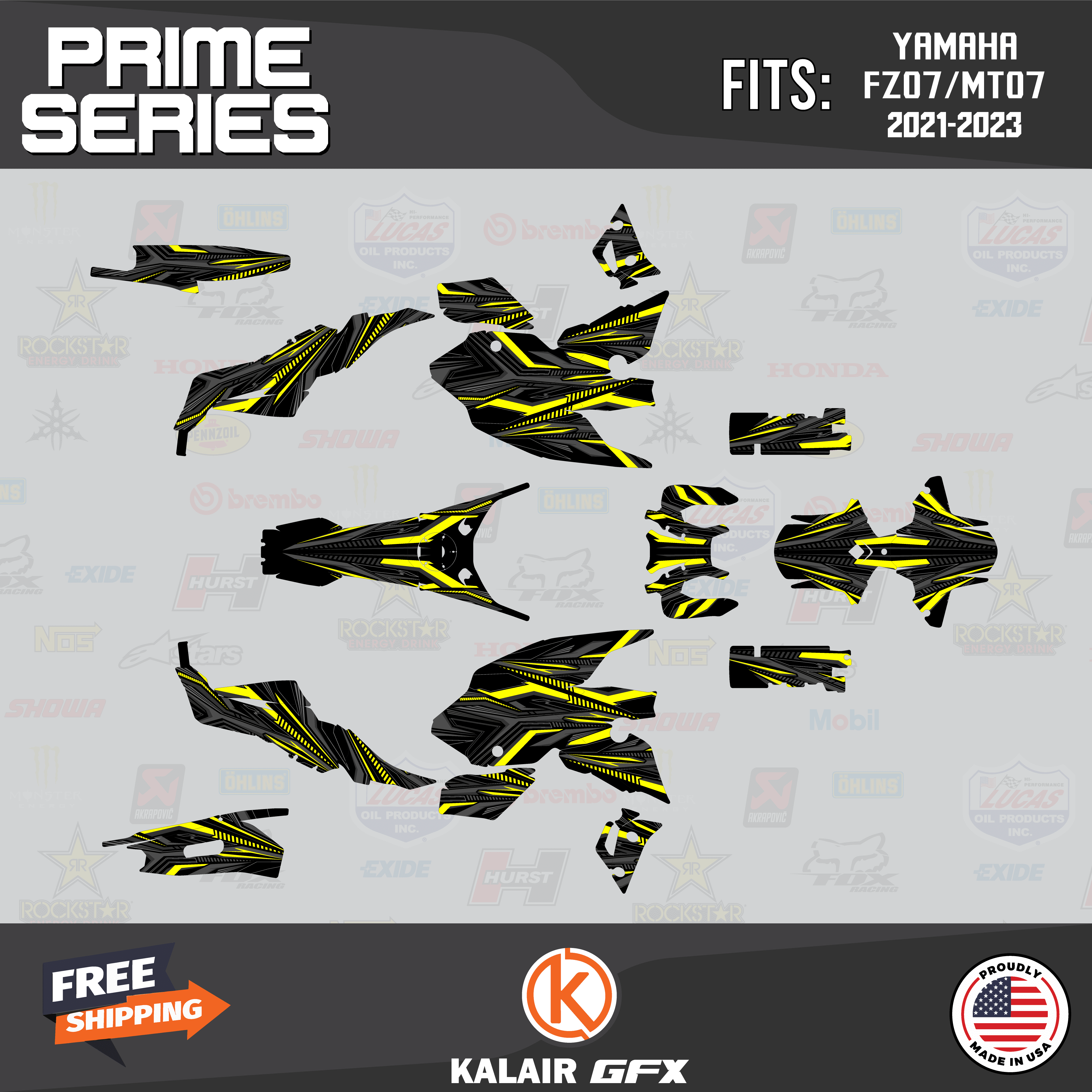 Kalair GFX Graphics Kit for Yamaha FZ-07 MT-07 (2021-2023) Prime Series ...