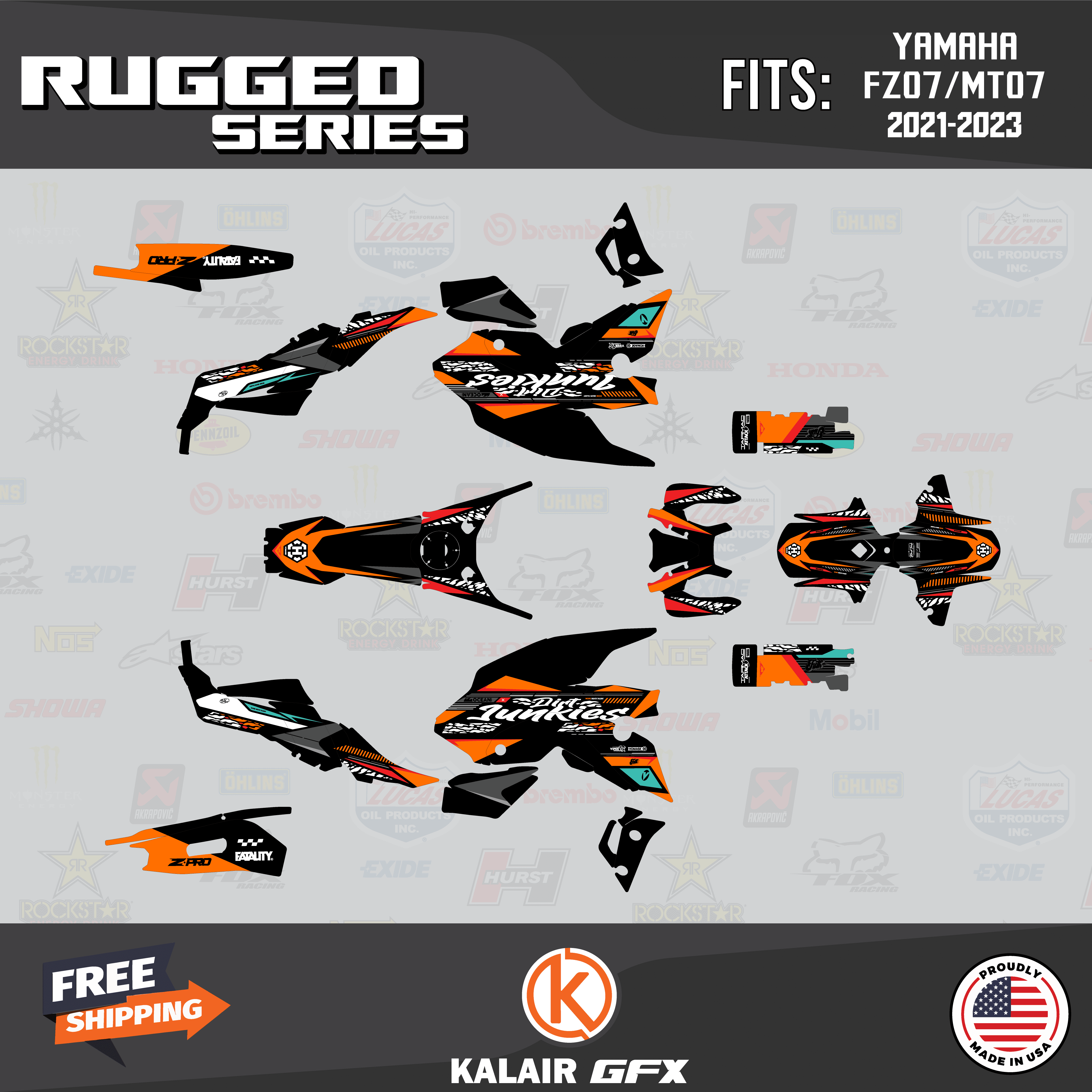 Kalair GFX Graphics Kit for Yamaha FZ-07 MT-07 (2021-2023) Rugged Series - Walmart.com