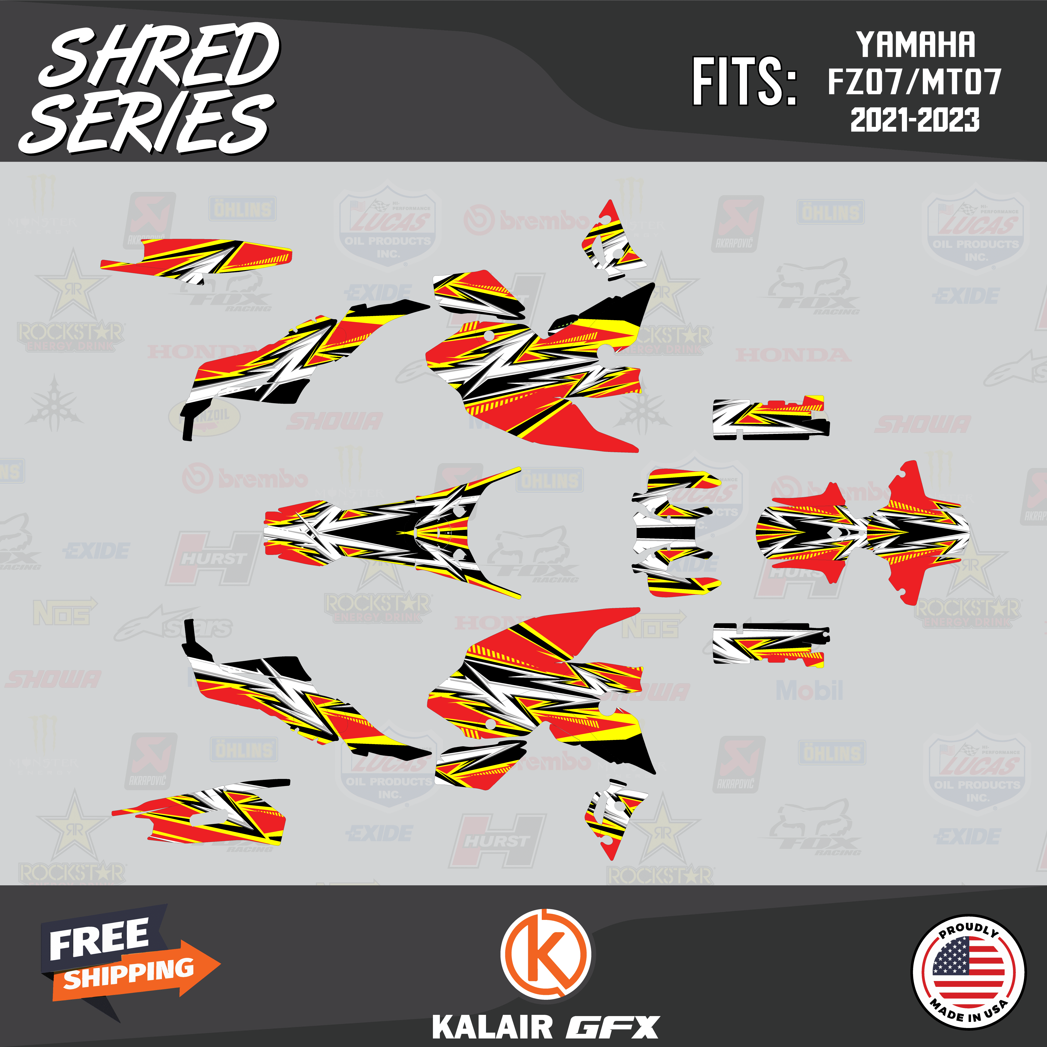 Kalair GFX Graphics Kit for Yamaha FZ-07 MT-07 (2021-2023) Shred Series - Walmart.com