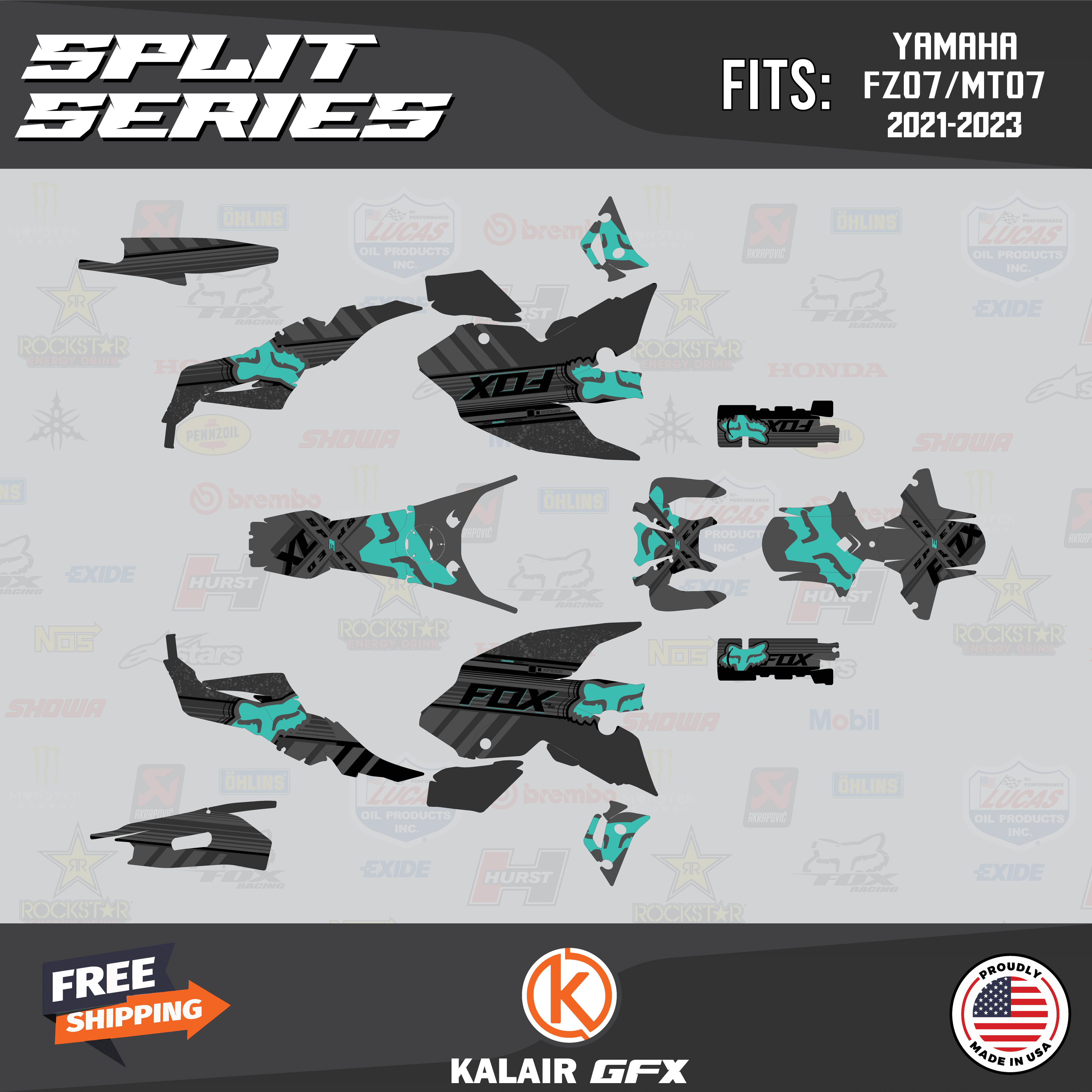 Kalair GFX Graphics Kit for Yamaha FZ-07 MT-07 (2021-2023) Split Series ...