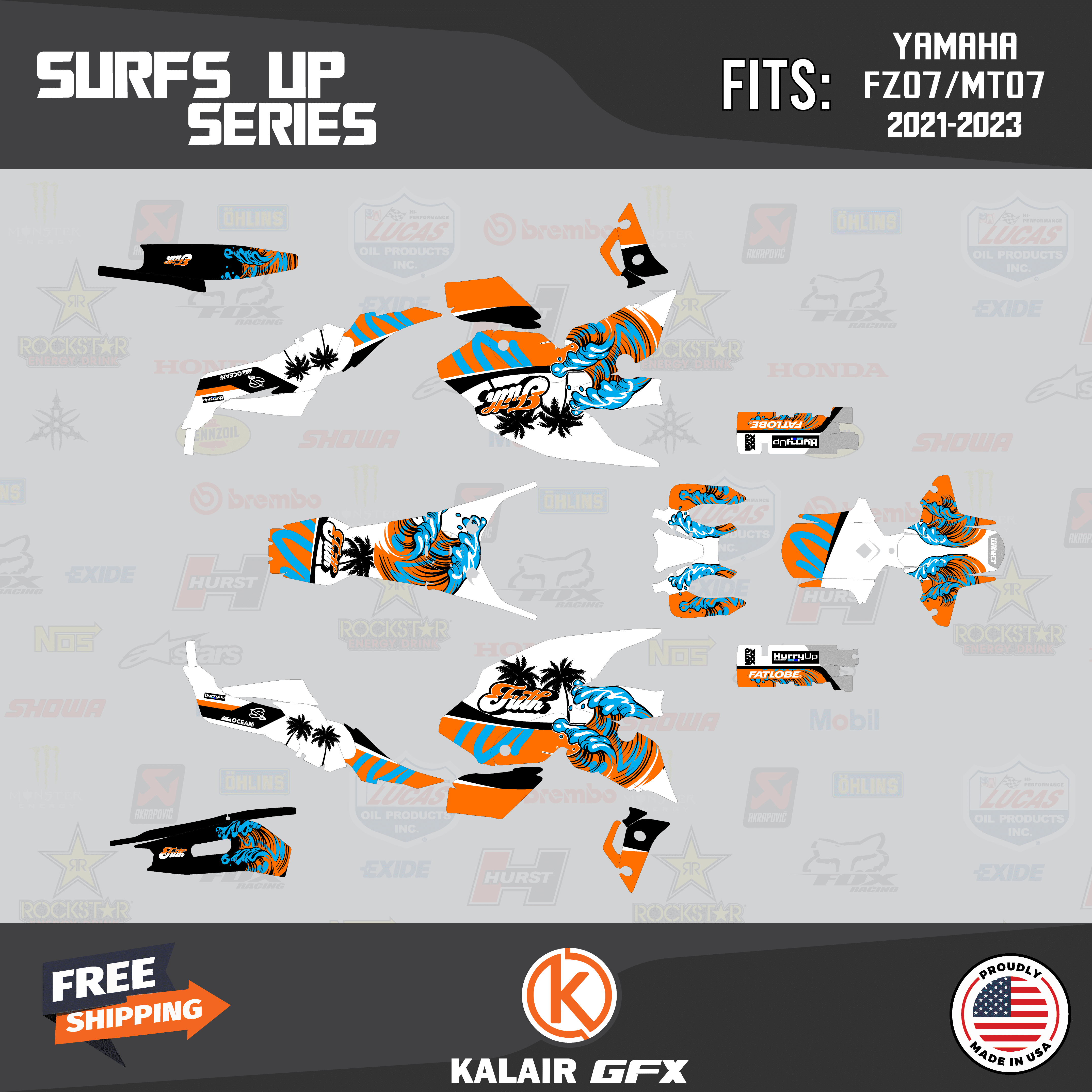 Kalair GFX Graphics Kit for Yamaha FZ-07 MT-07 (2021-2023) Surfs-up Series - Walmart.com