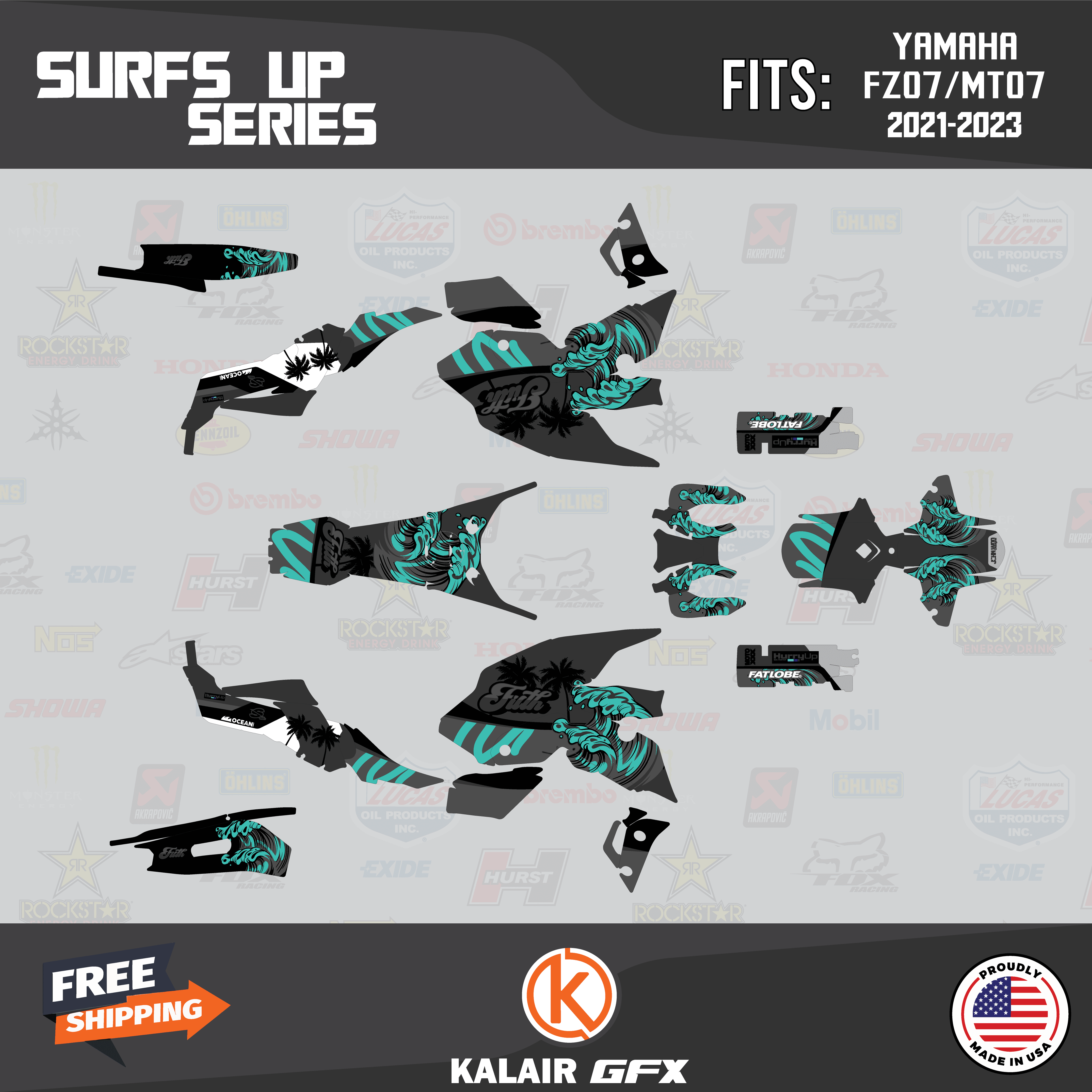 Kalair GFX Graphics Kit for Yamaha FZ-07 MT-07 (2021-2023) Surfs-up Series - Walmart.com