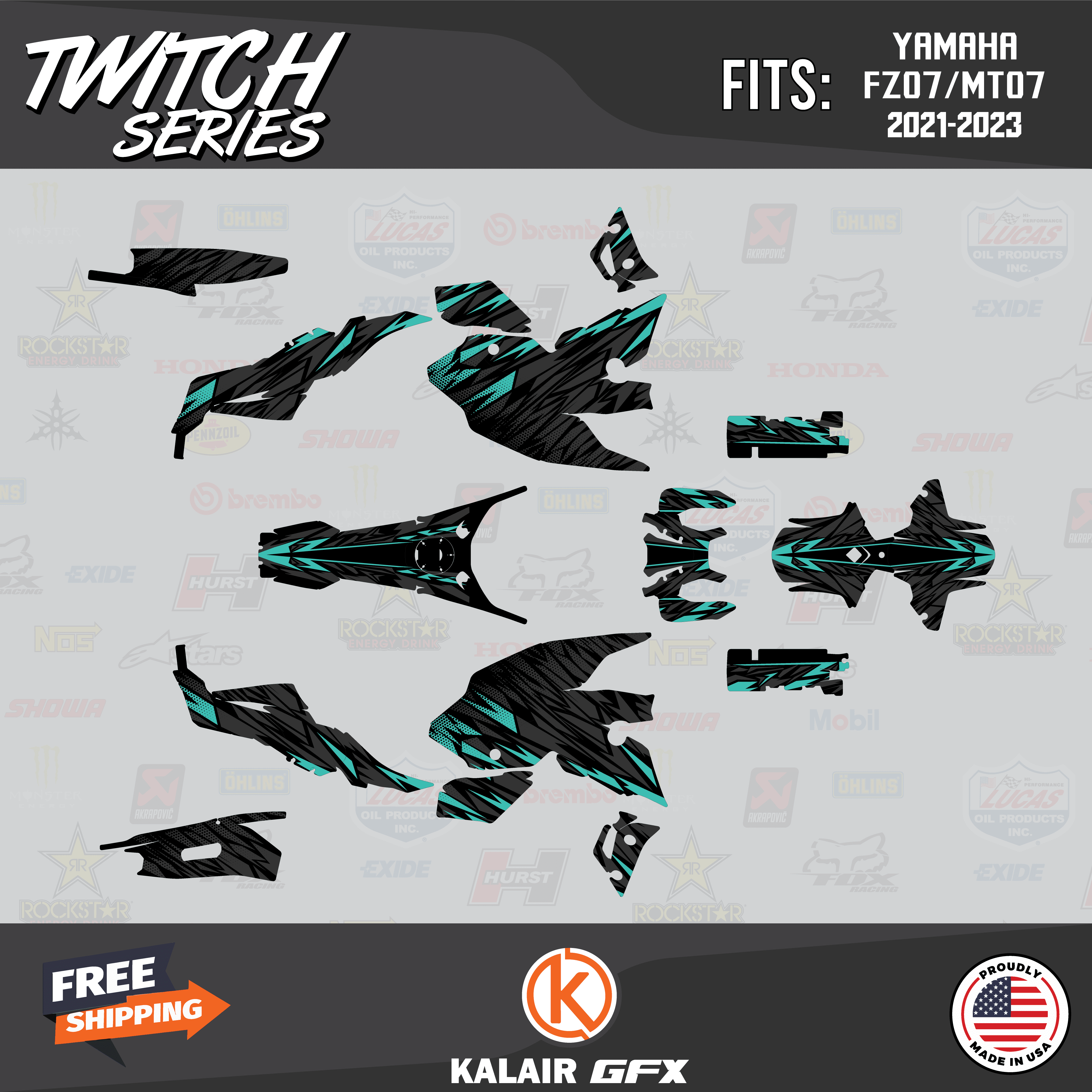 Kalair GFX Graphics Kit for Yamaha FZ-07 MT-07 (2021-2023) Twitch ...