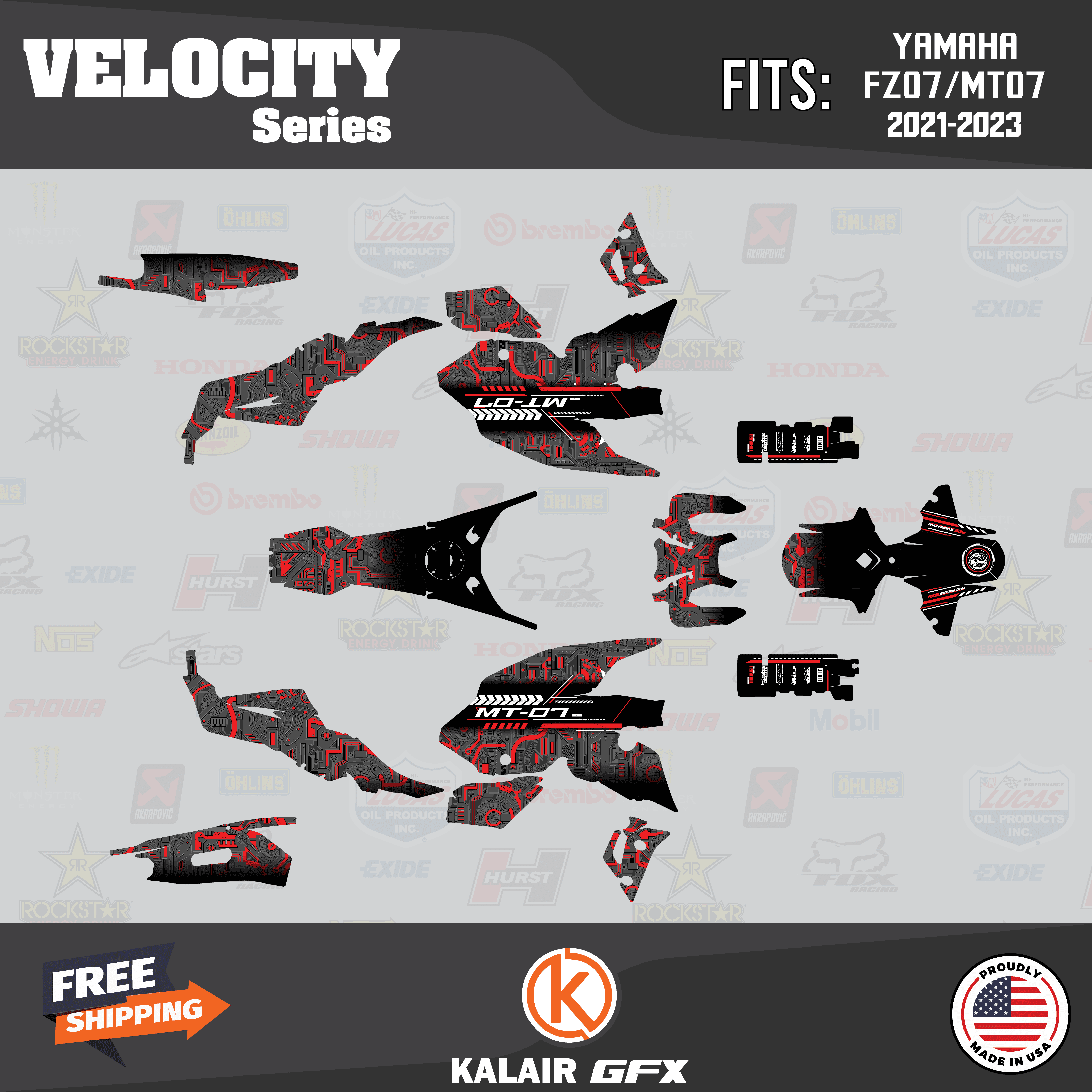 Kalair GFX Graphics Kit for Yamaha FZ-07 MT-07 (2021-2023) Velocity ...