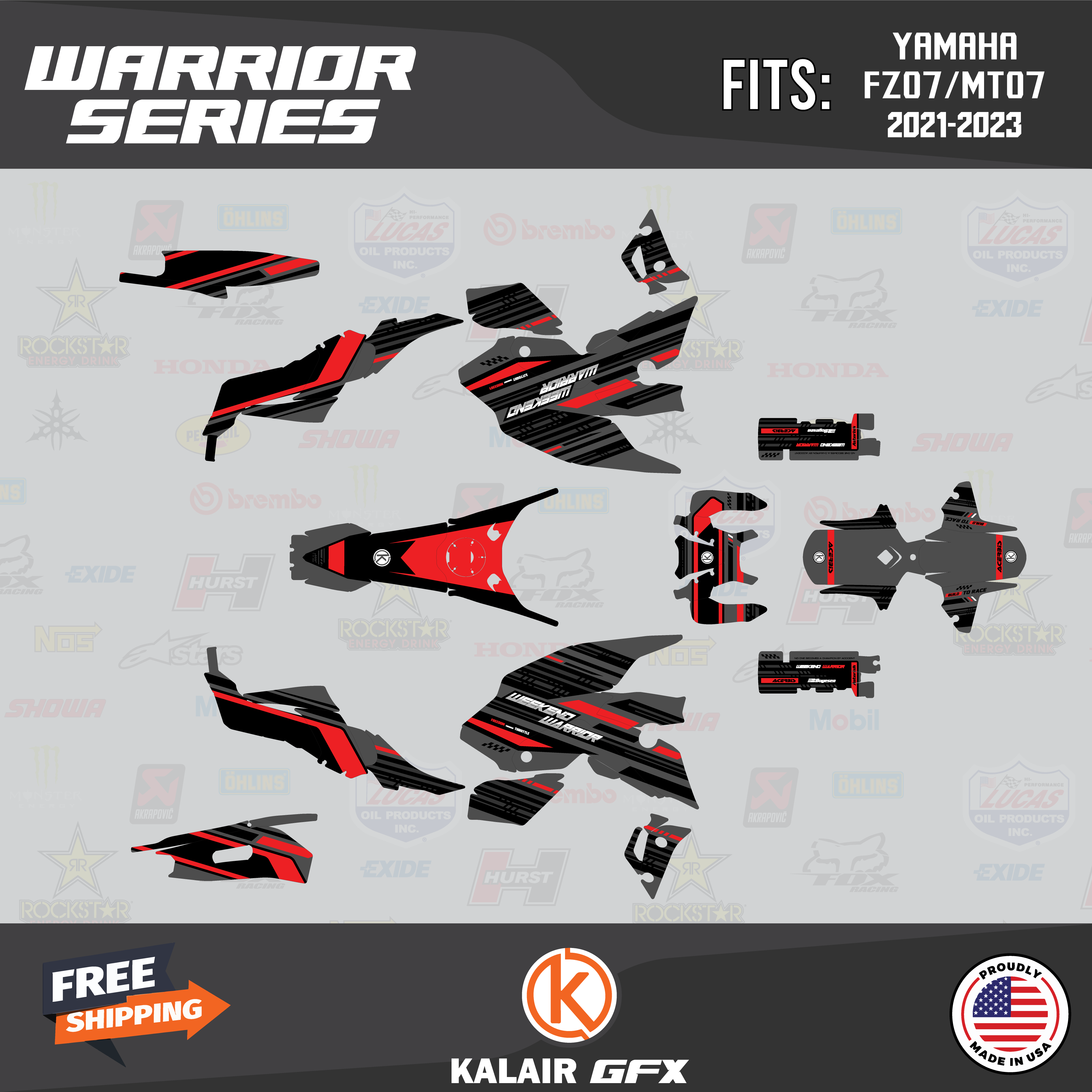 Kalair GFX Graphics Kit for Yamaha FZ-07 MT-07 (2021-2023) Warrior ...