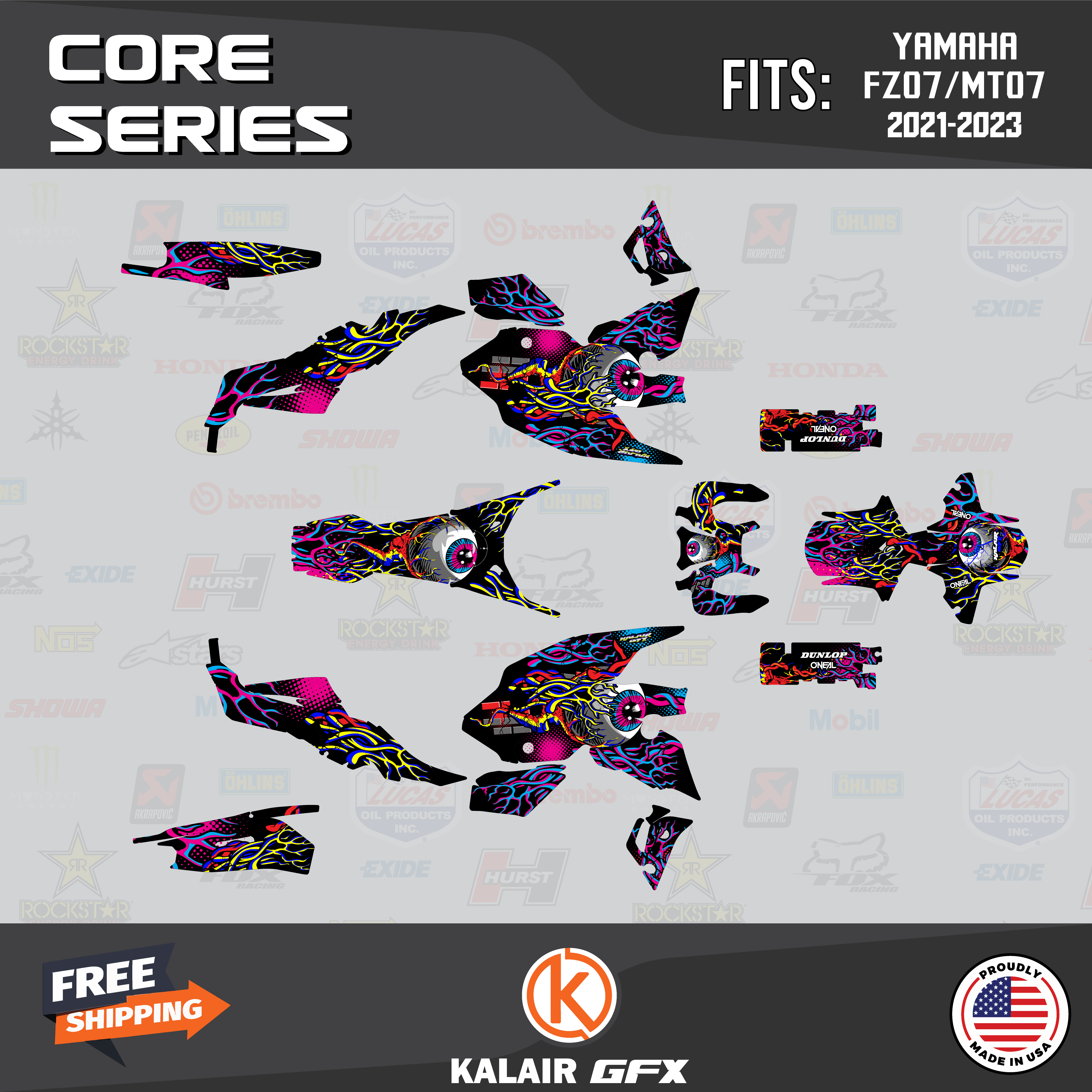 Kalair GFX Graphics Kit for Yamaha FZ-07 and MT-07 (2021-2023) Core ...