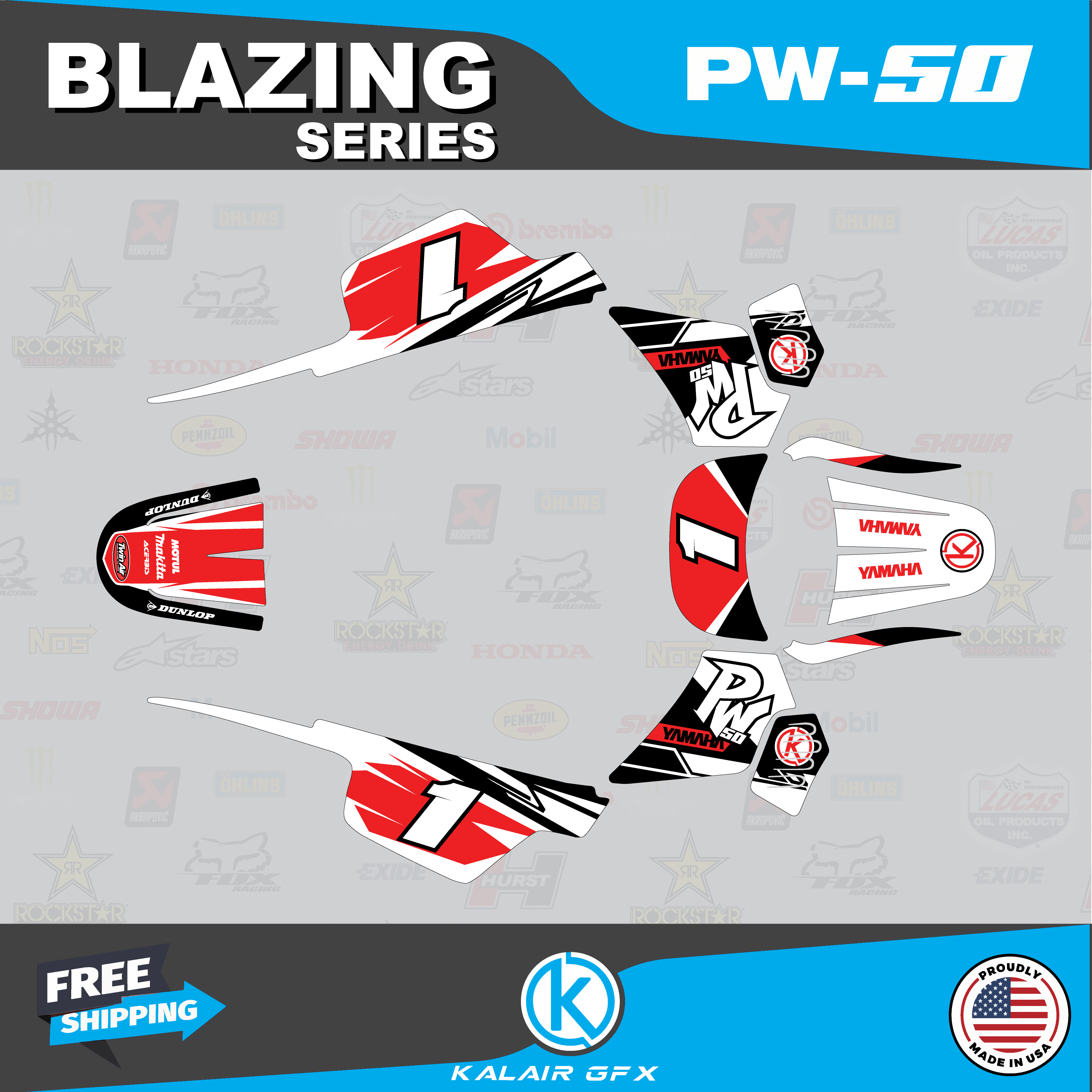 Kalair GFX Graphics Kit for Yamaha PW50 (All Years) Blazing Series ...