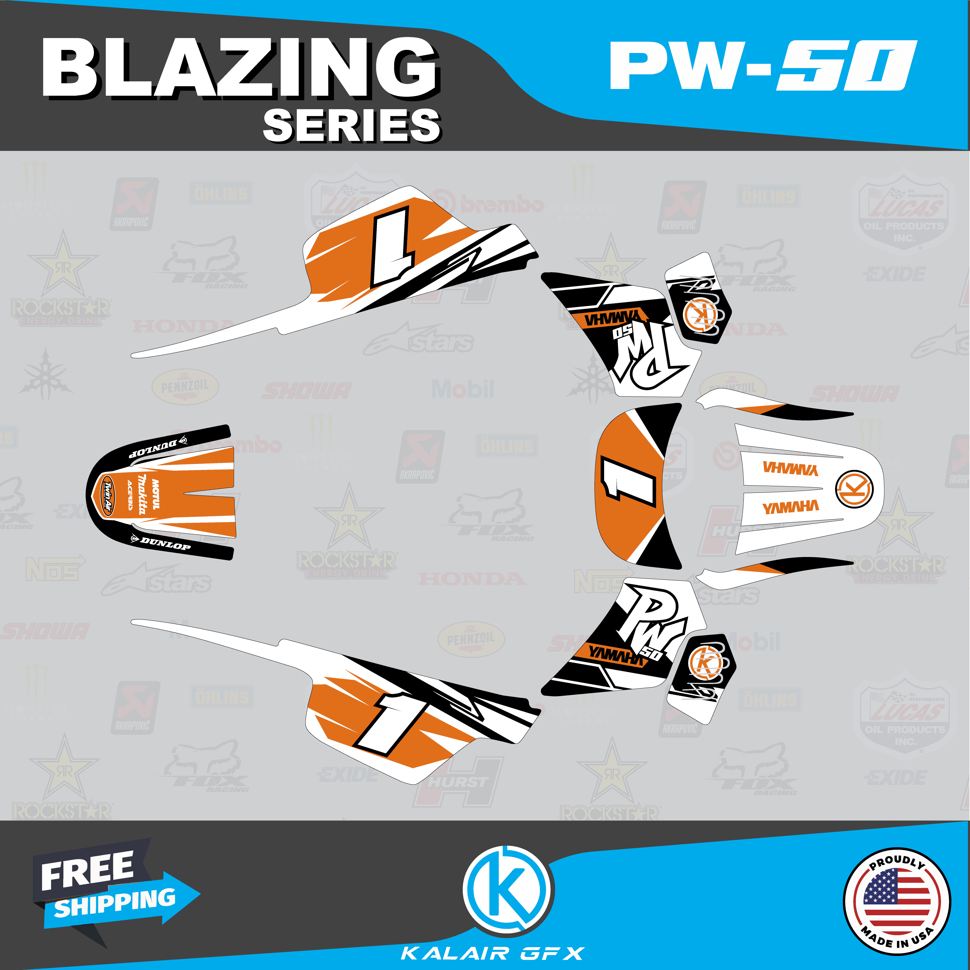Kalair GFX Graphics Kit for Yamaha PW50 (All Years) Blazing Series ...