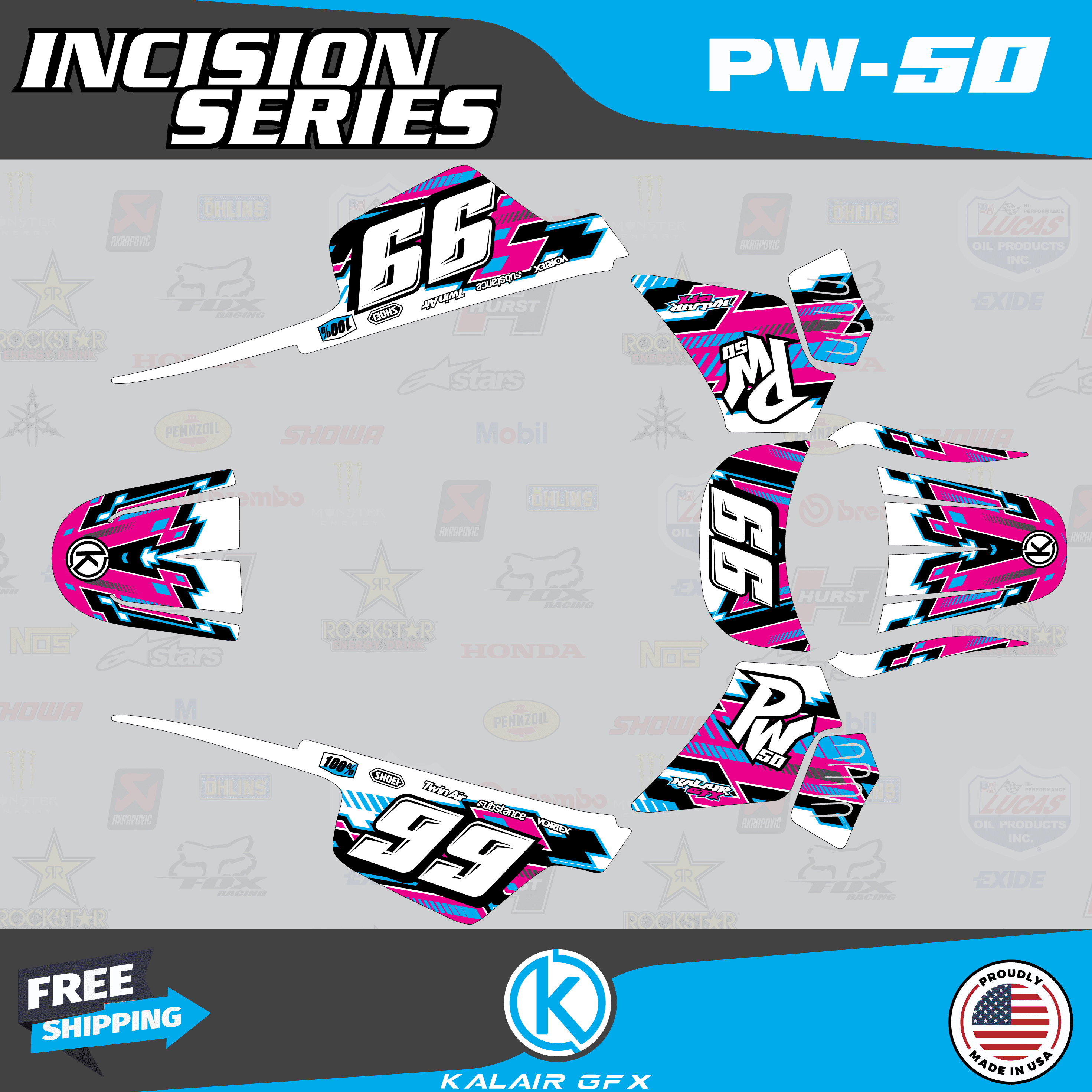 Kalair GFX Graphics Kit for Yamaha PW50 (All Years) Incision Series ...