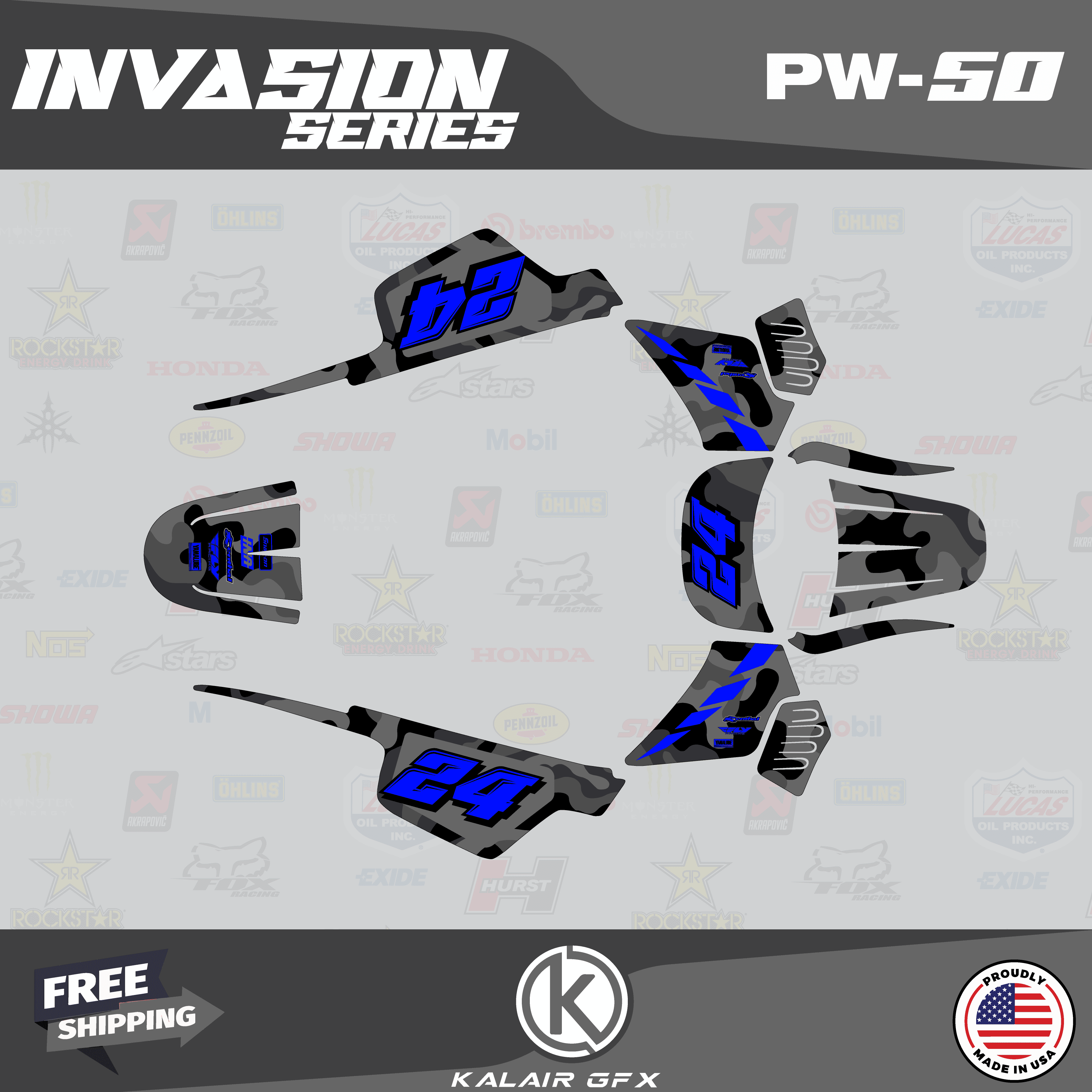 Kalair GFX Graphics Kit for Yamaha PW50 (All Years) Invasion Series ...