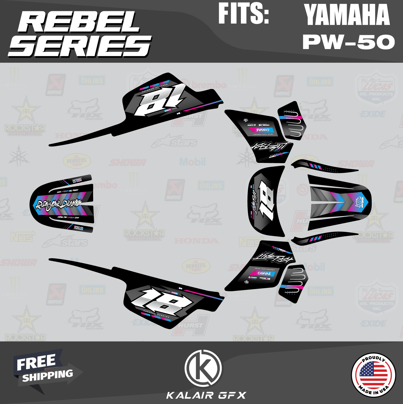 Kalair GFX Graphics Kit for Yamaha PW50 (All Years) Rebel Series ...