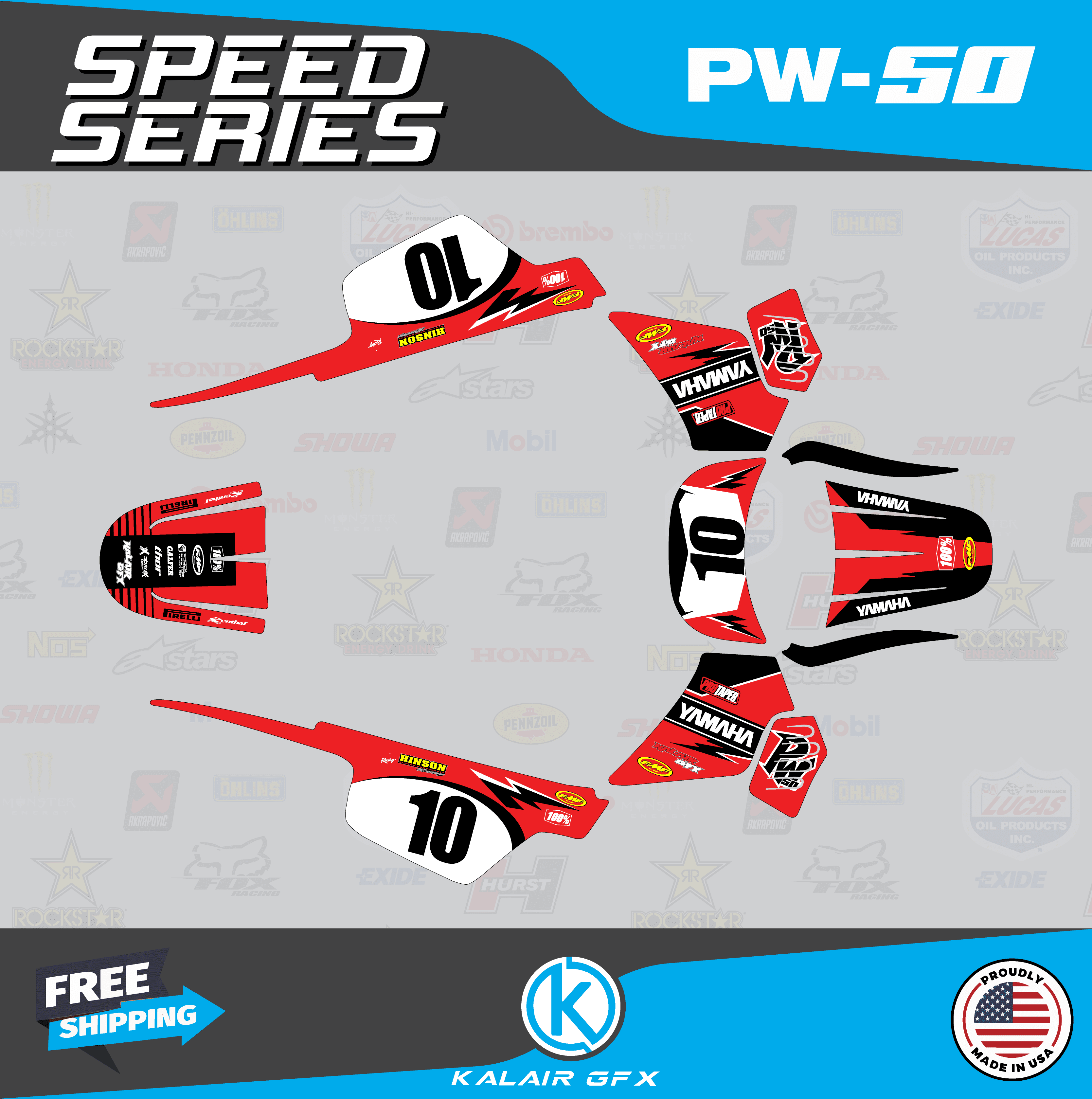 Kalair GFX Graphics Kit for Yamaha PW50 (All Years) Speed Series ...