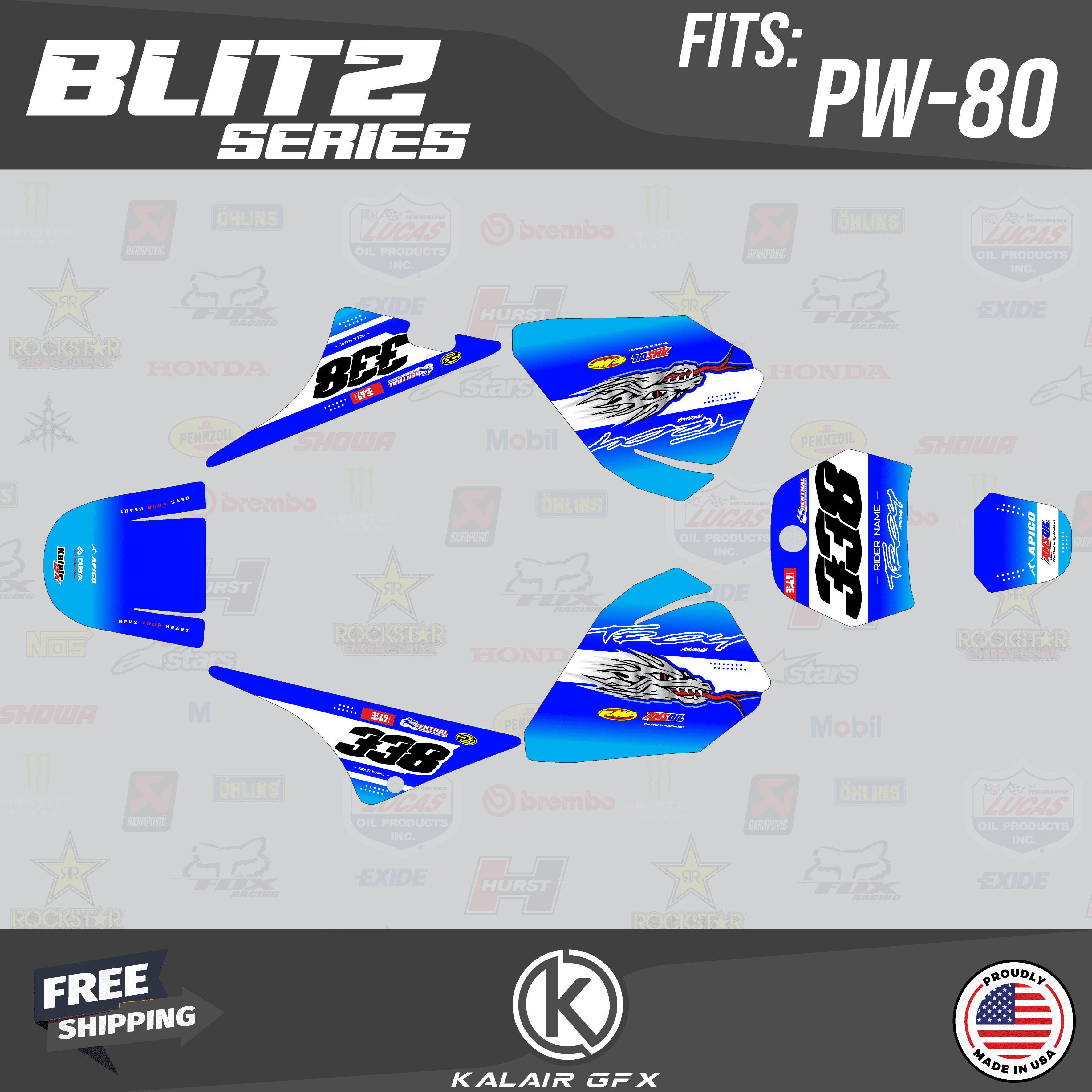 Kalair GFX Graphics Kit for Yamaha PW80 (1990-2008) Blitz Series ...