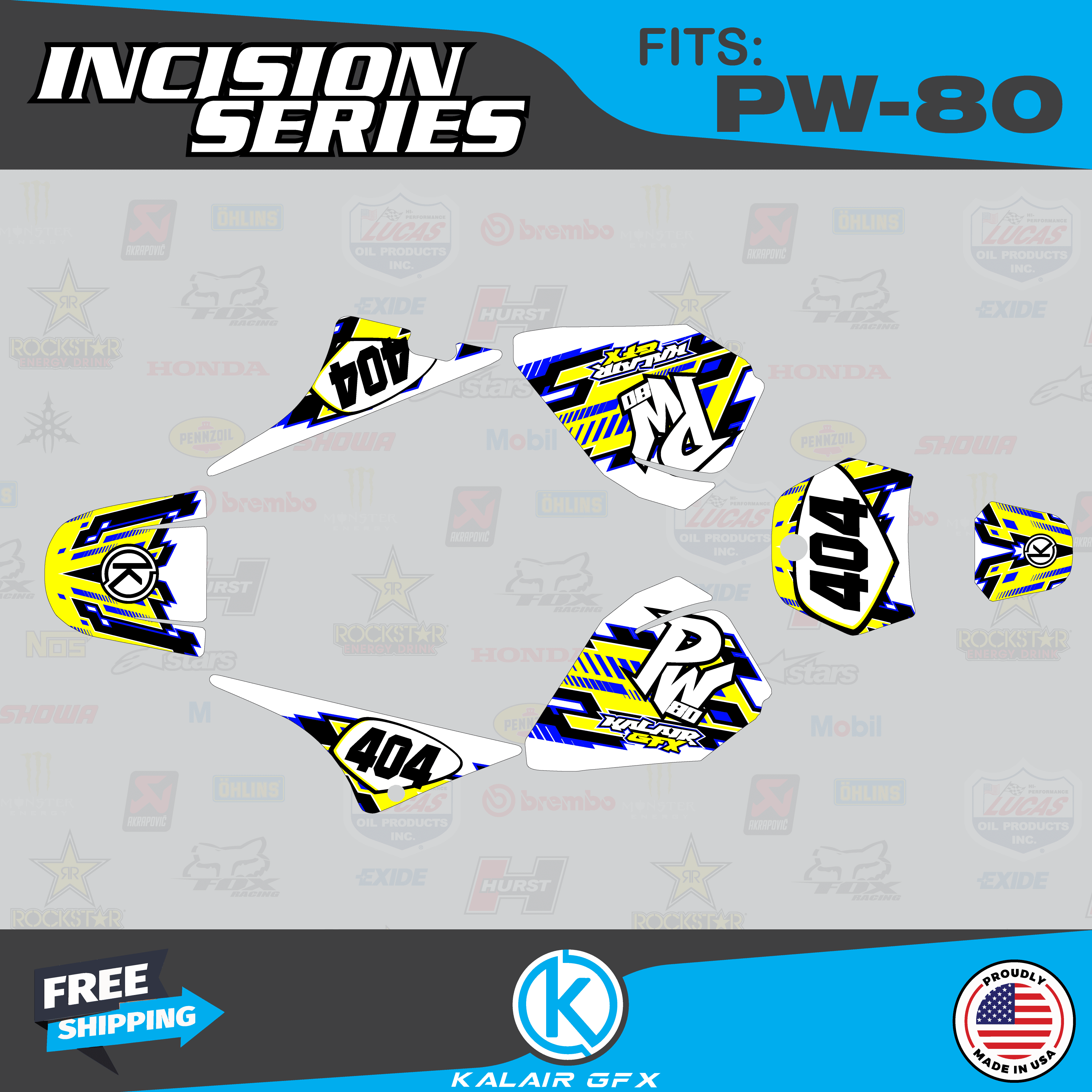 Kalair GFX Graphics Kit for Yamaha PW80 (1990-2008) Incision Series ...