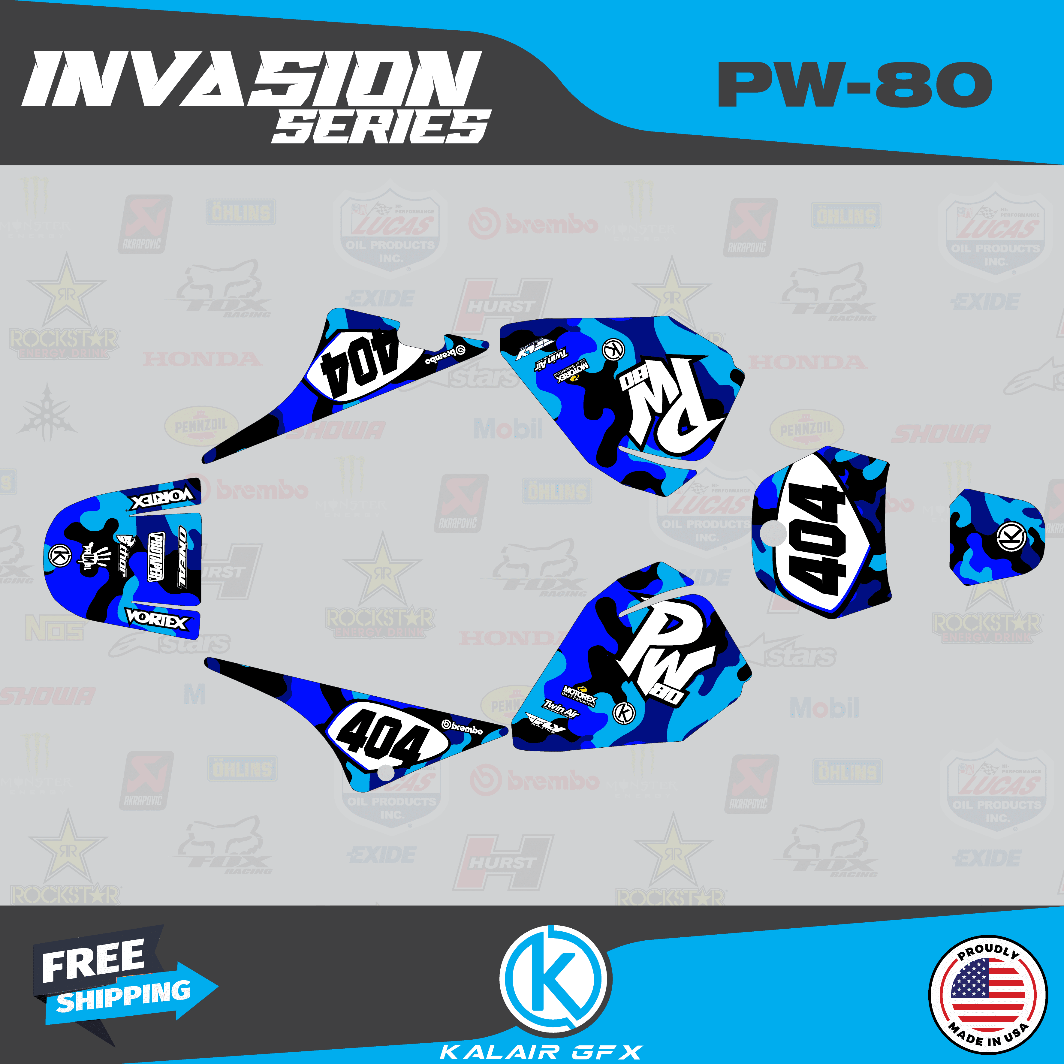 Kalair GFX Graphics Kit for Yamaha PW80 (1990-2008) Invasion Series ...