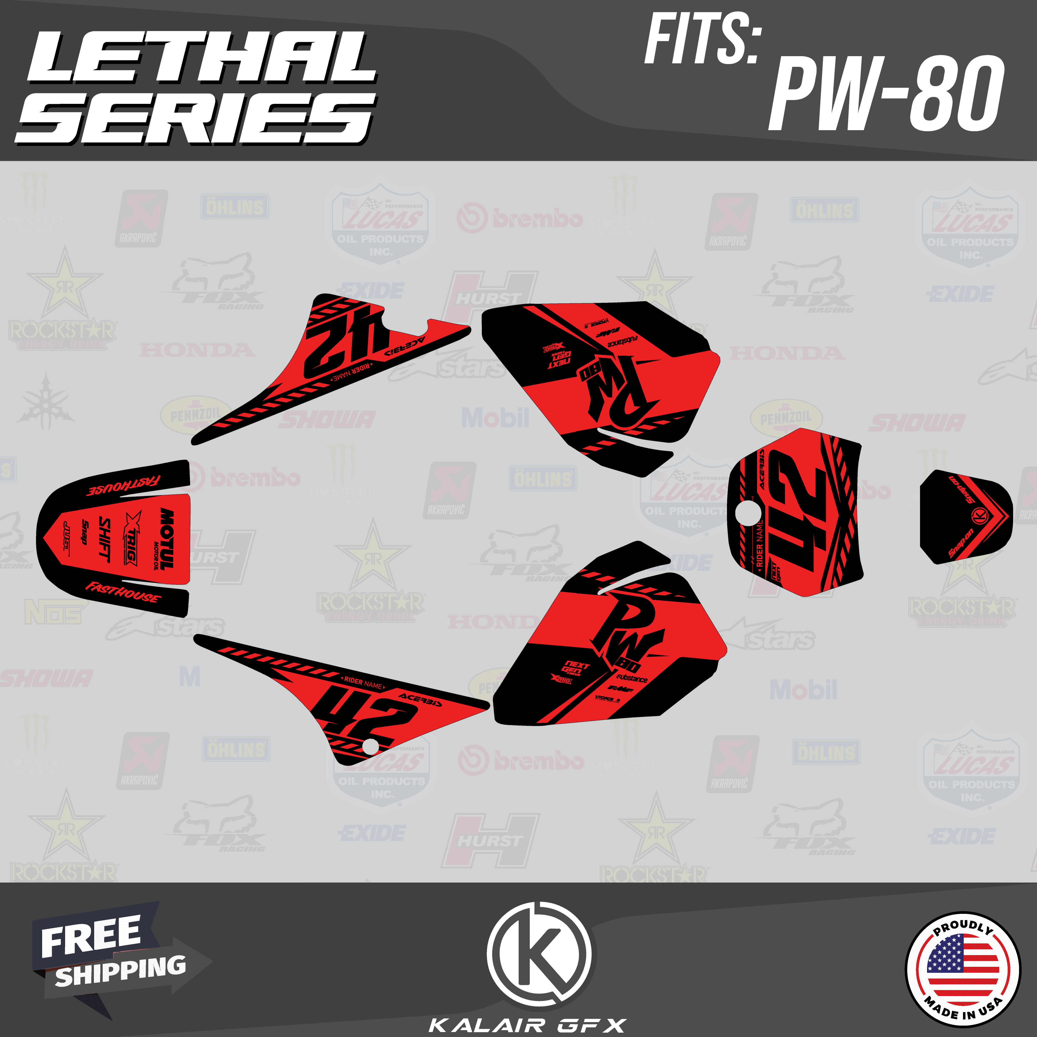 Kalair GFX Graphics Kit for Yamaha PW80 (1990-2008) Lethal Series ...